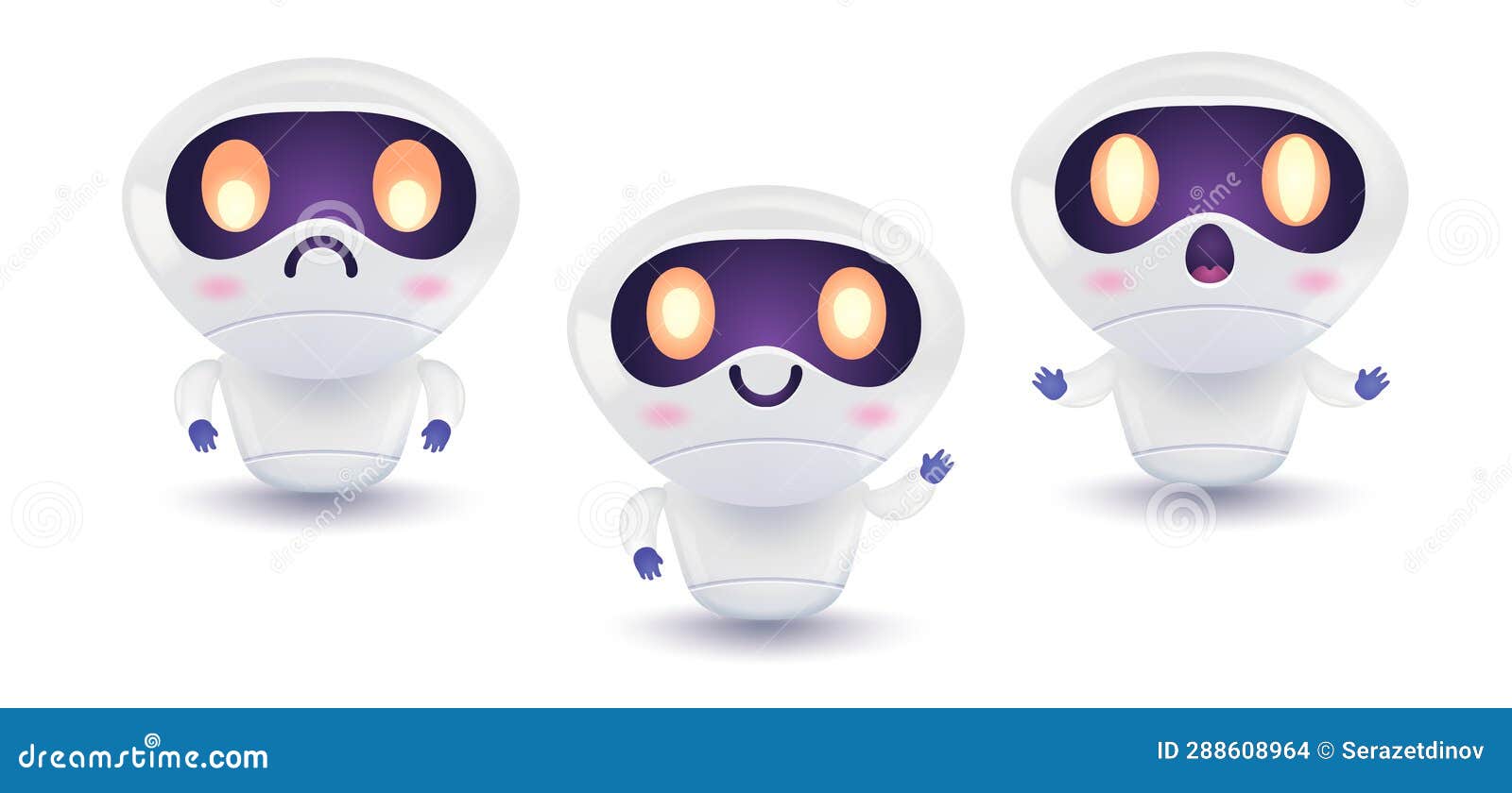 Vector Illustration of a Cute Robot in Different Mood. Vector Set Icons ...