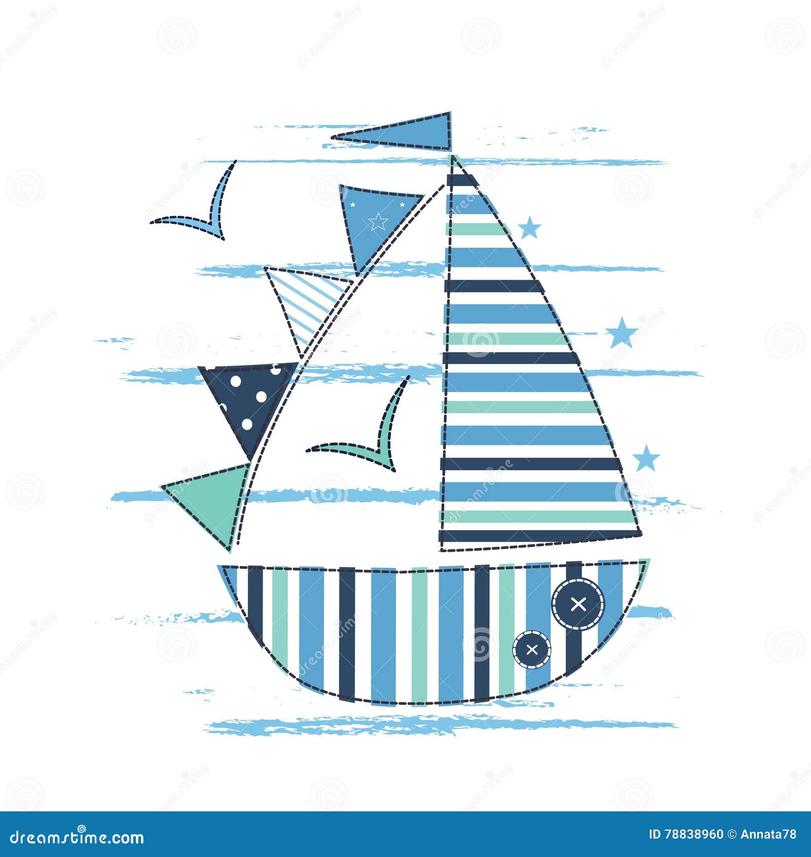 Vector Illustration with Cute Sailing Ship Stock Vector - Illustration ...