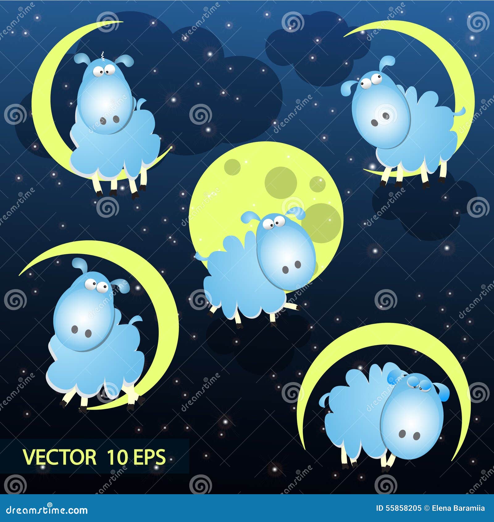 Vector Illustration of Cute Sheep on Moon Stock Illustration ...