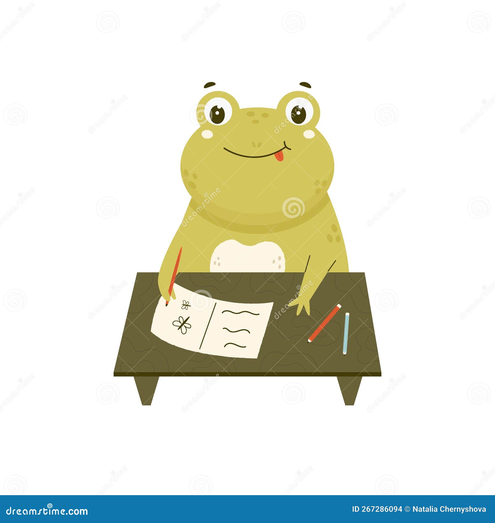 Vector Illustration of a Cute Smart Frog Doing a Homework Stock Vector ...