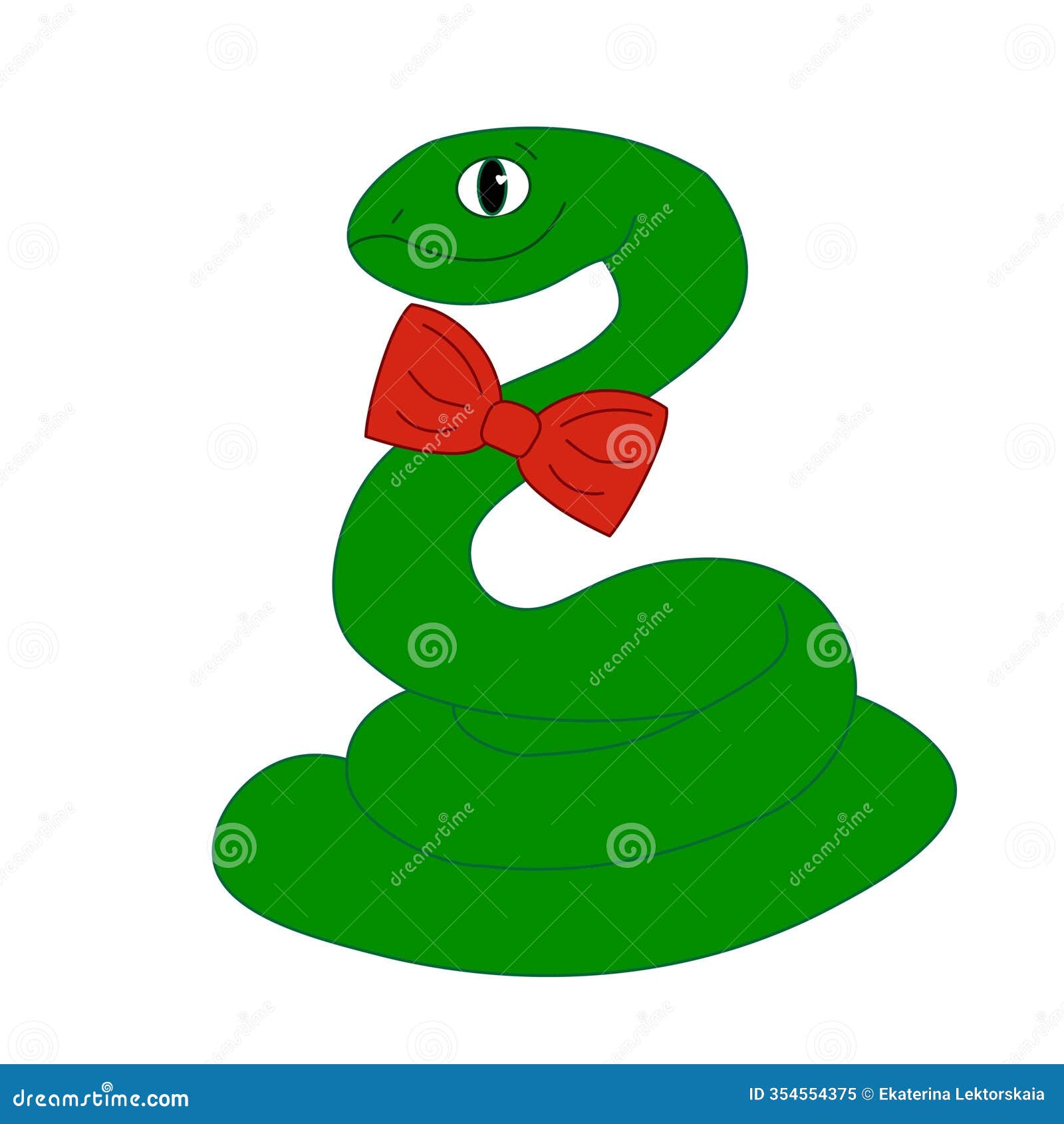 Vector Illustration of a Cute Snake in Red Ribbon Bow. Graphic Line ...