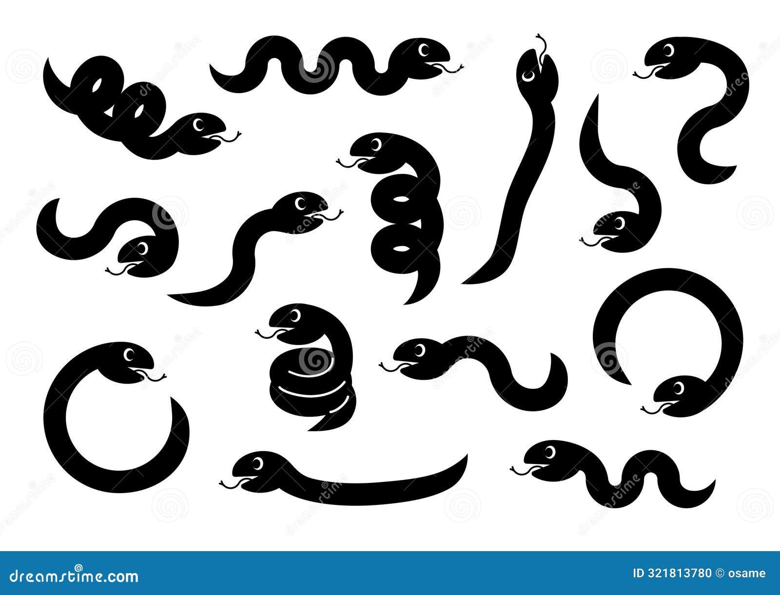 Vector Illustration of Cute Snakes. Snakes in Different Poses Stock ...