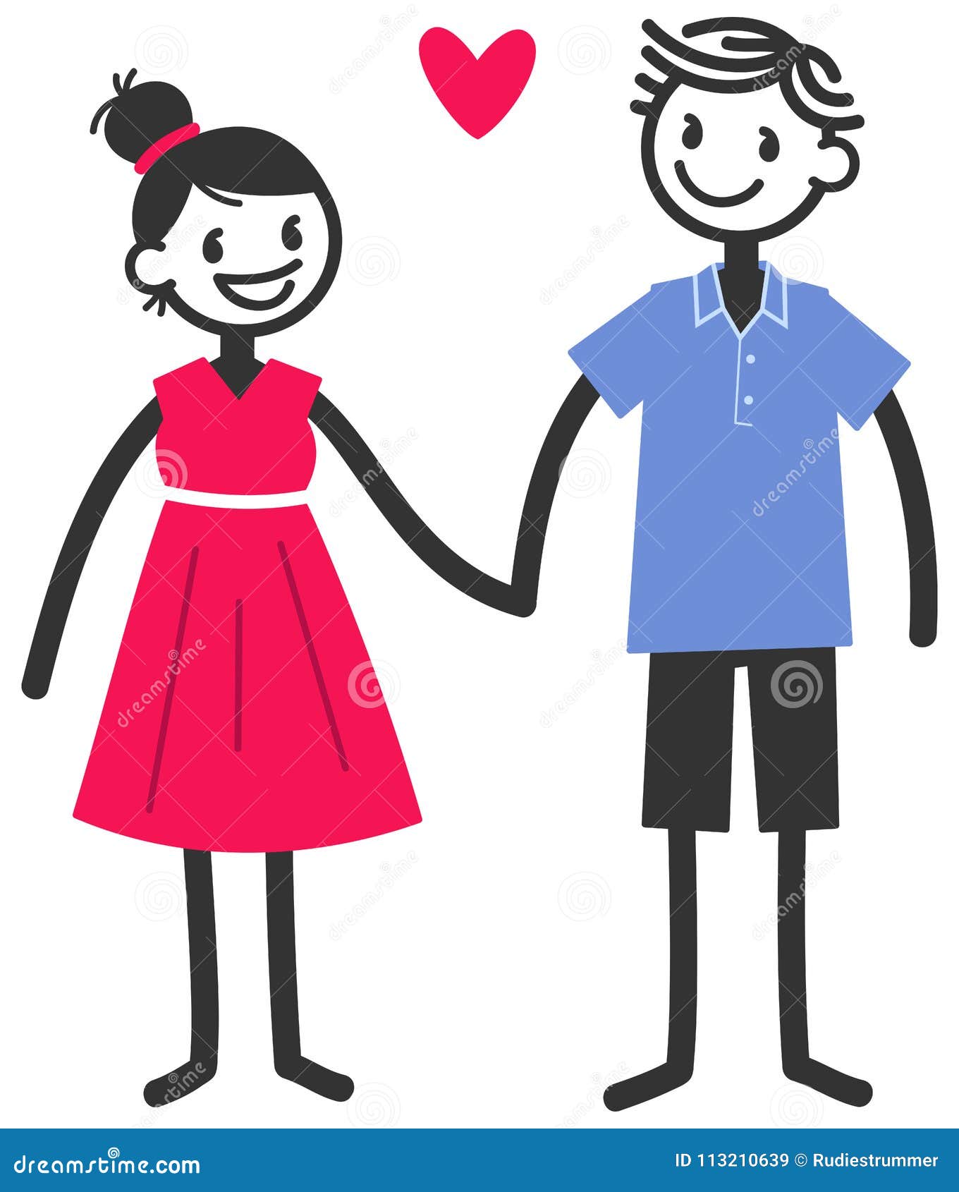 Stick People Couple In Love Holding Hands Digital Download