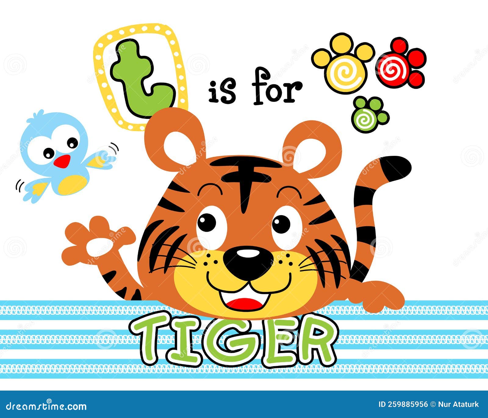 Vector Illustration of Cute Tiger Playing with Little Bird Stock Vector ...