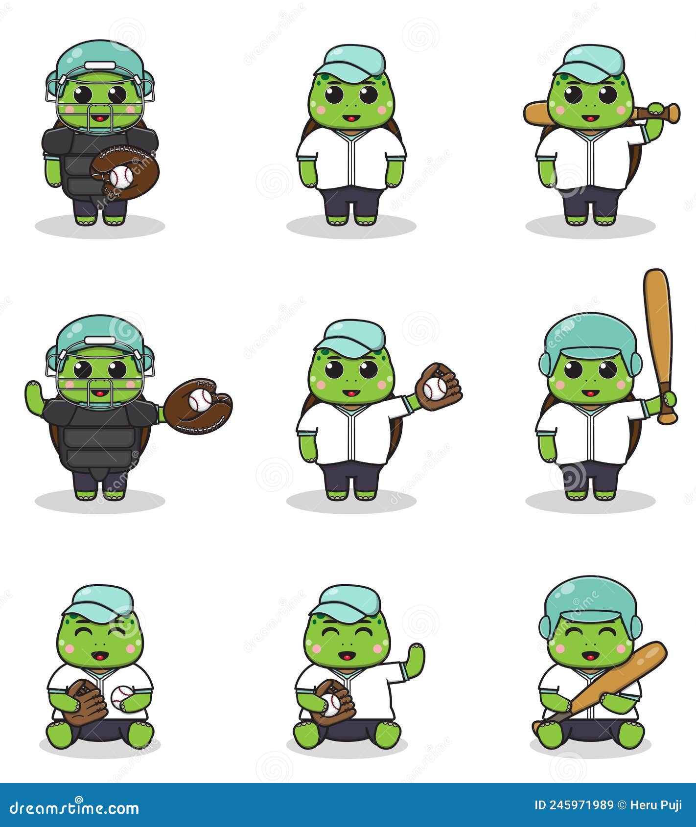 Vector Illustration of Cute Turtle with Baseball Costume. Stock Vector ...