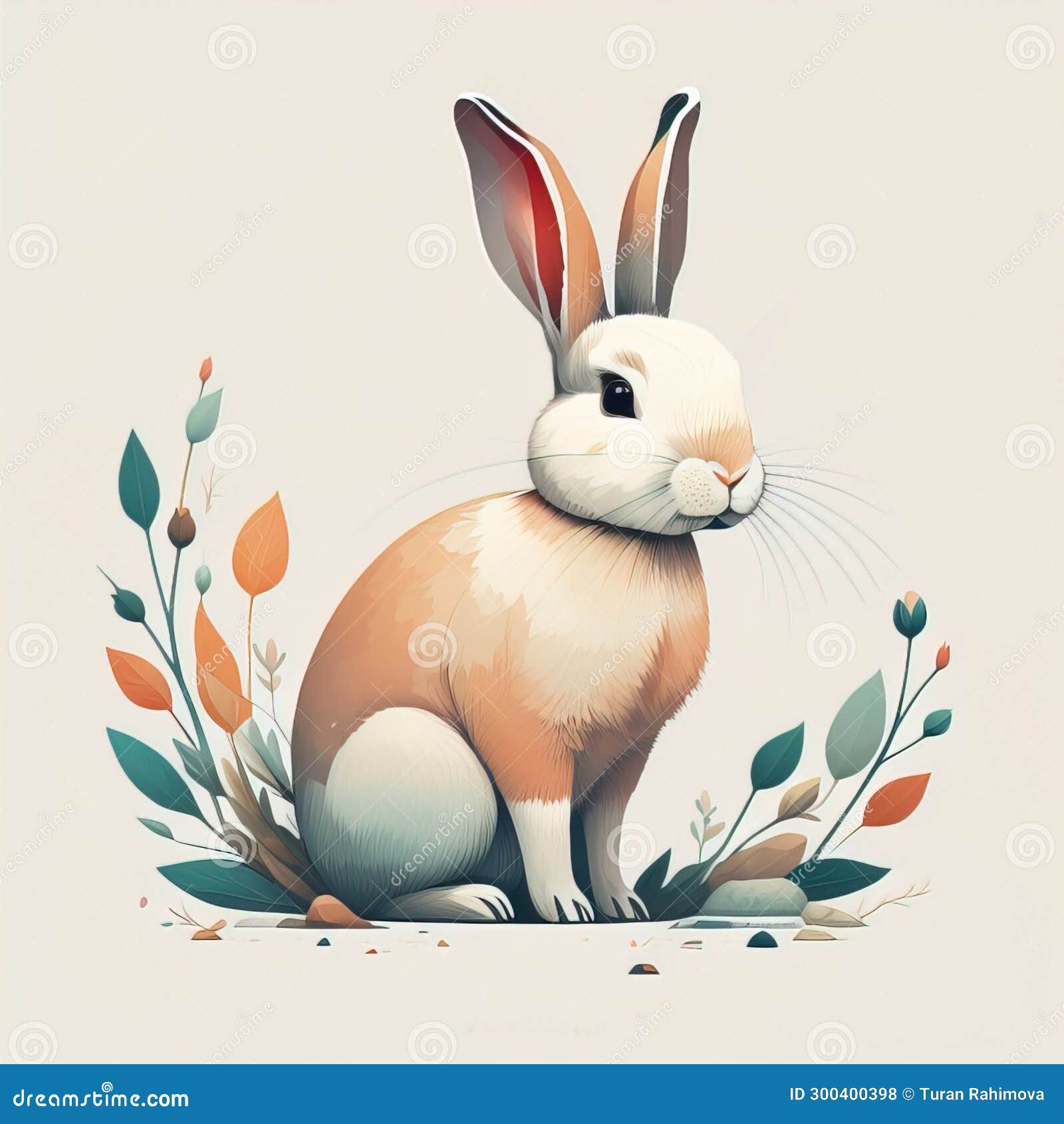 Vector Illustration of a Cute White Rabbit Sitting on a White ...