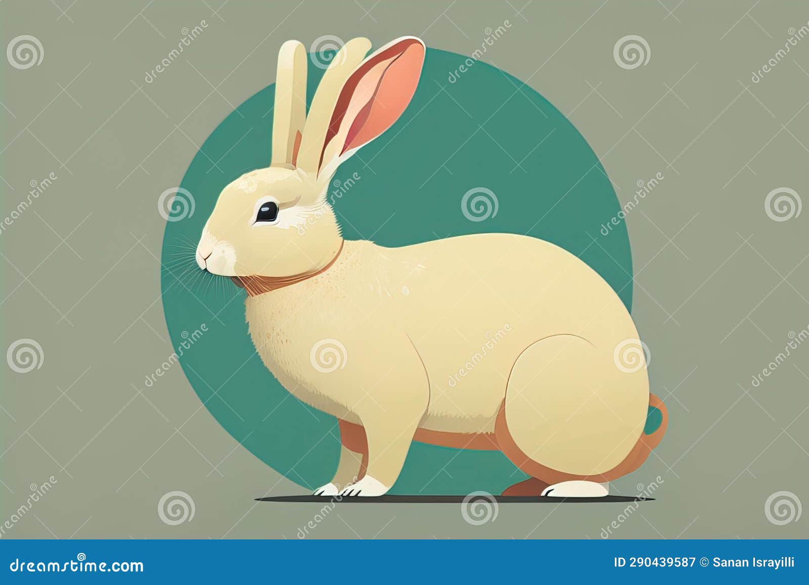 Vector Illustration of a Cute White Rabbit Sitting on a Gray Background ...