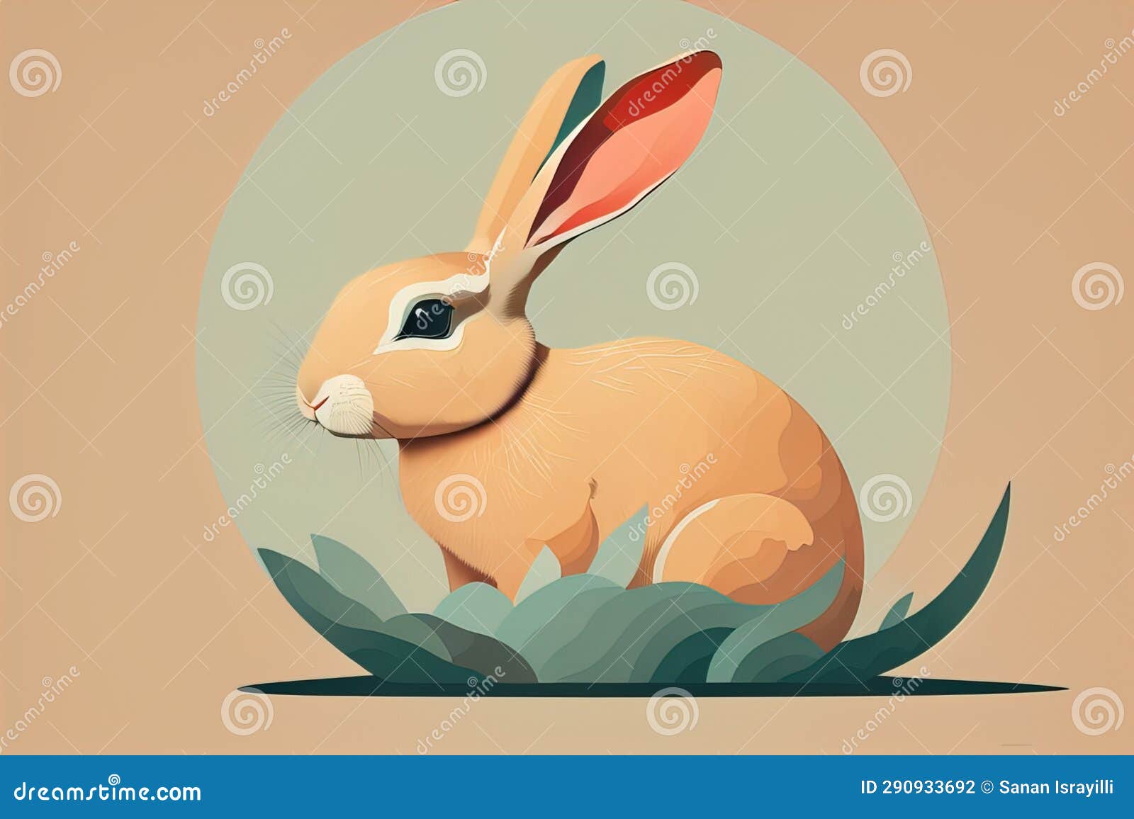 Vector Illustration of a Cute White Rabbit Sitting on a Gray Background ...
