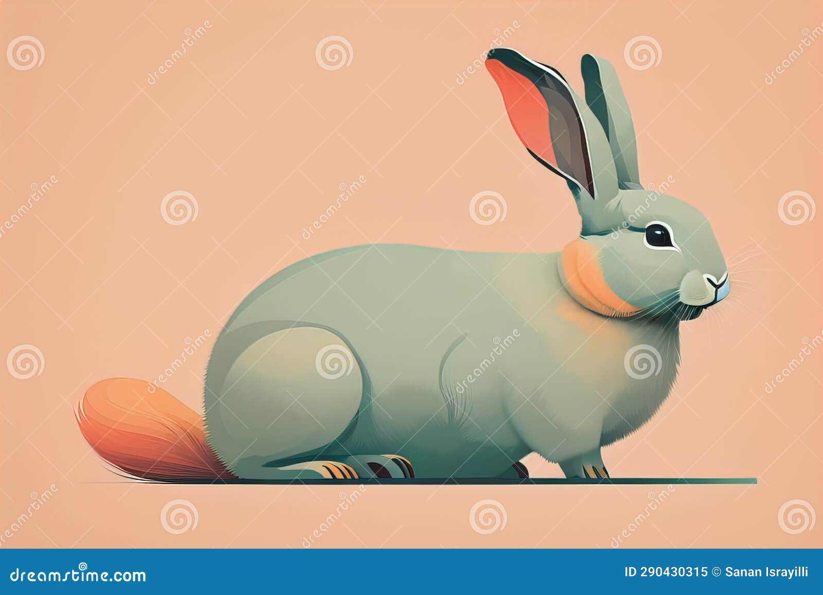 Vector Illustration of a Cute White Rabbit Sitting on a Solid Colour ...