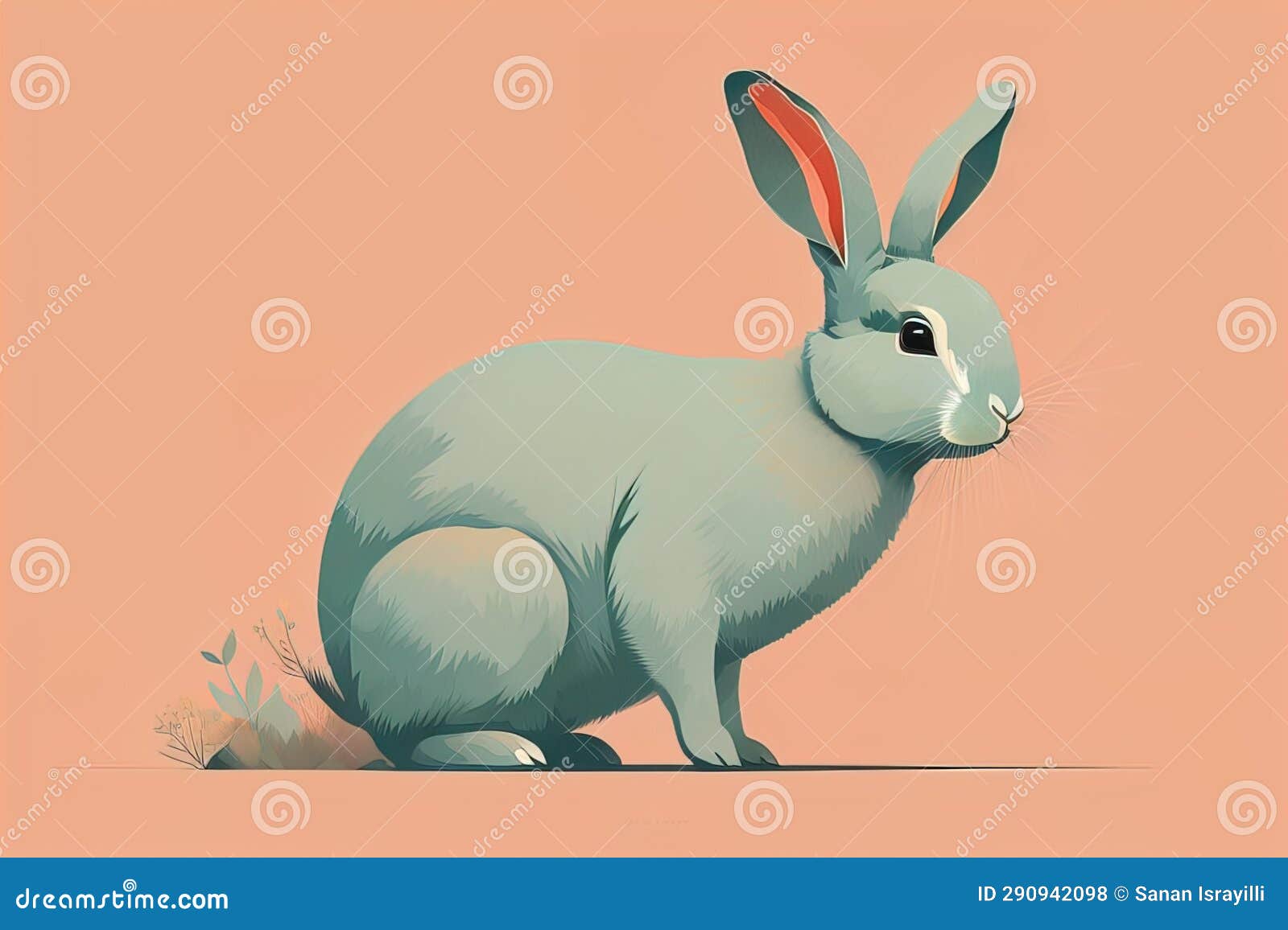 Vector Illustration of a Cute White Rabbit Sitting on a Solid Colour ...