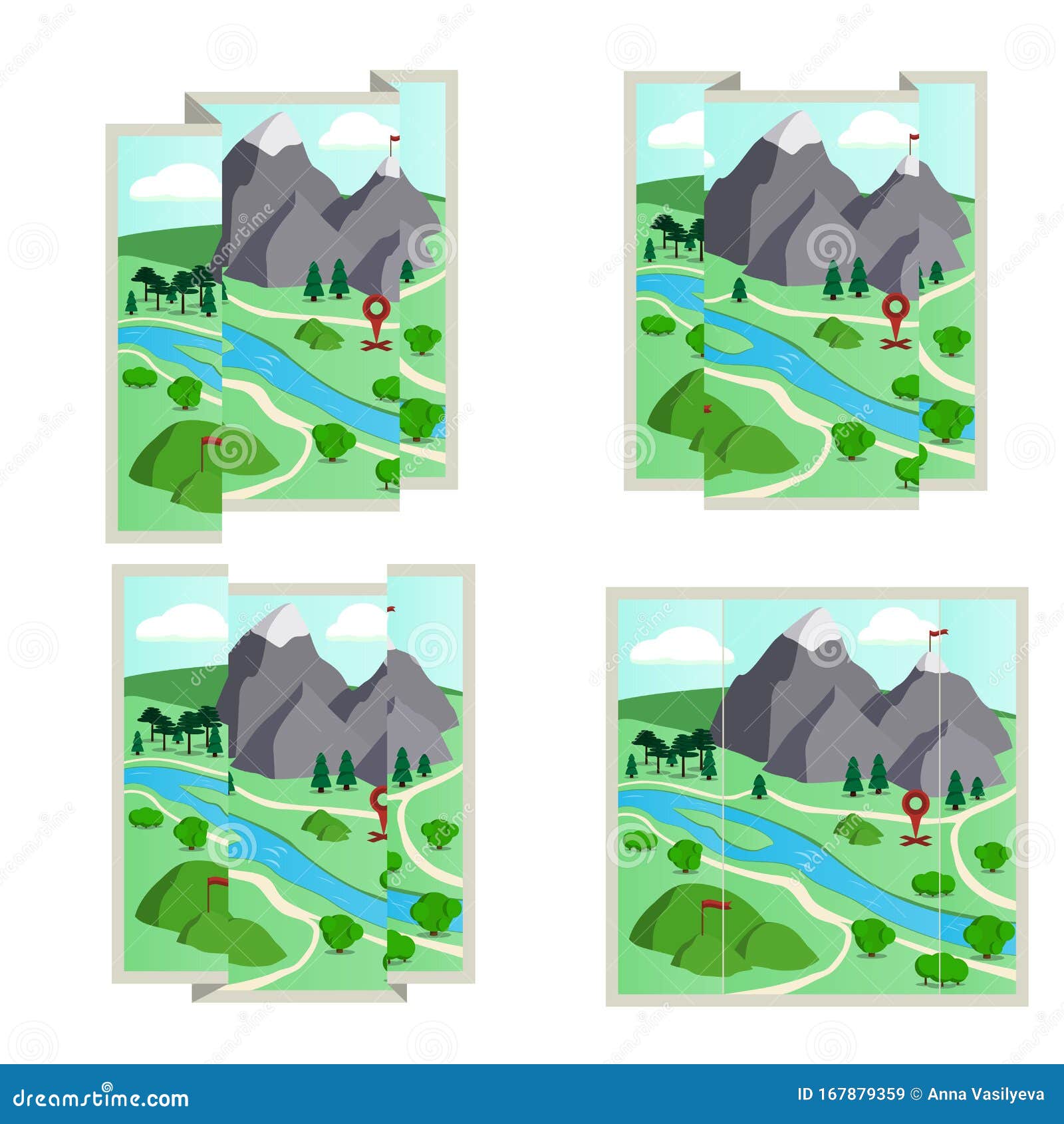 Vector Illustration of 3d Cartoon Paper Maps from Different Angles ...