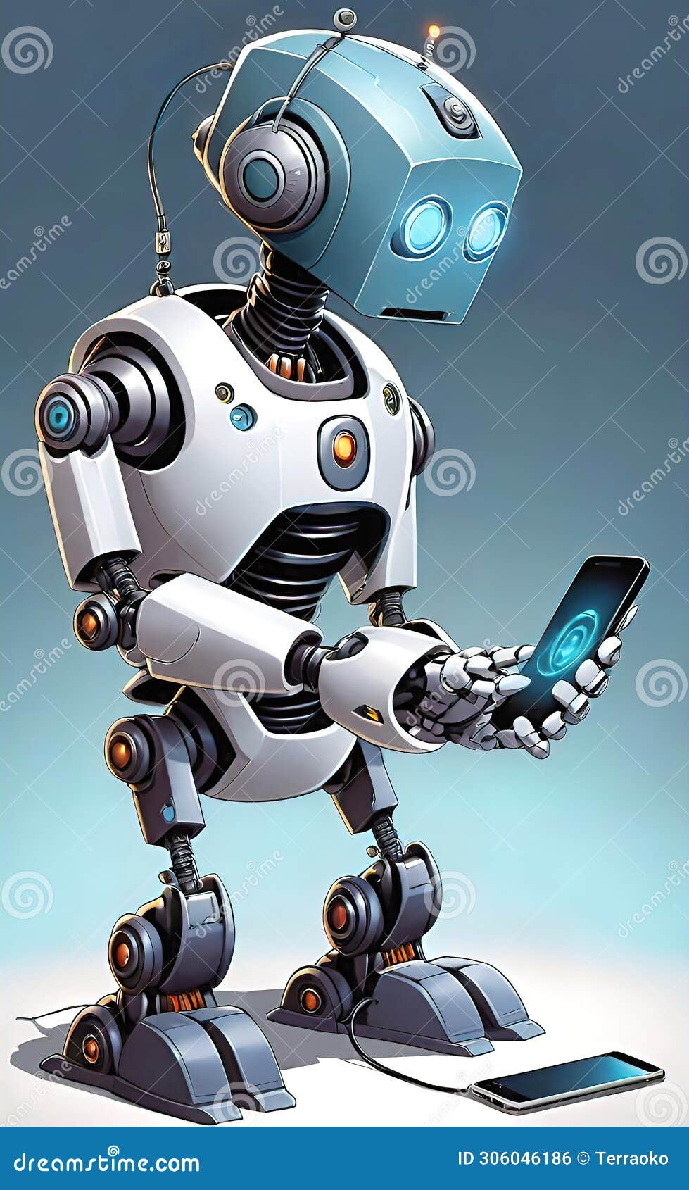 Vector Illustration, 3D Robot Character Interacting with Advanced ...