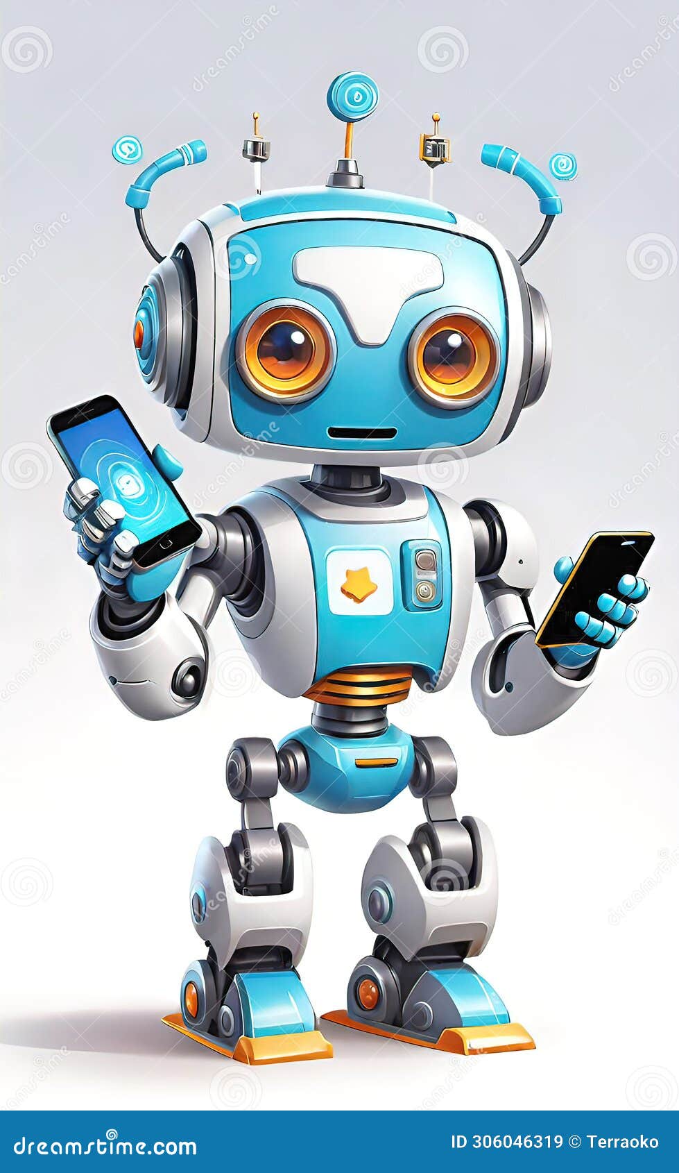 Vector Illustration, 3D Robot Character Interacting with Advanced ...