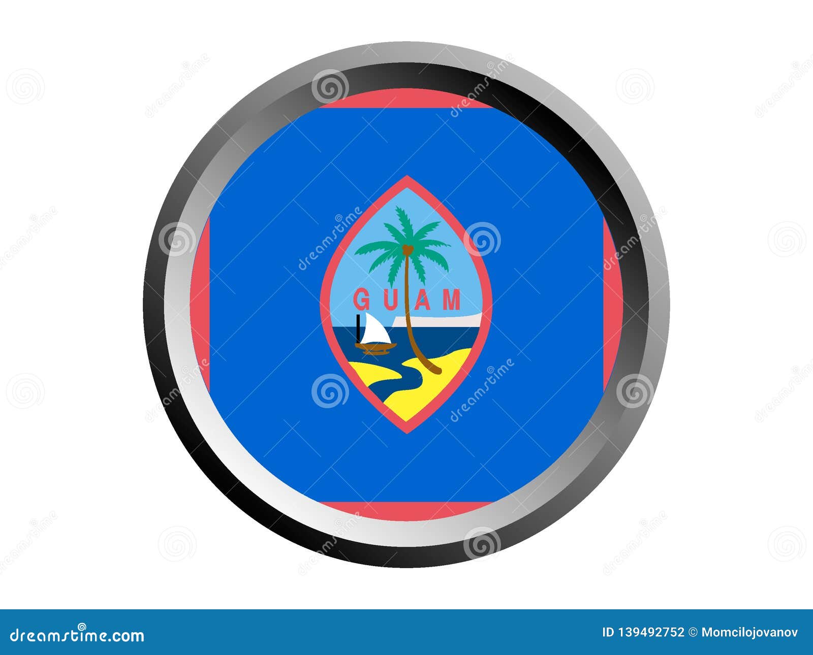 3D Round Flag of Guam stock vector. Illustration of badge - 139492752