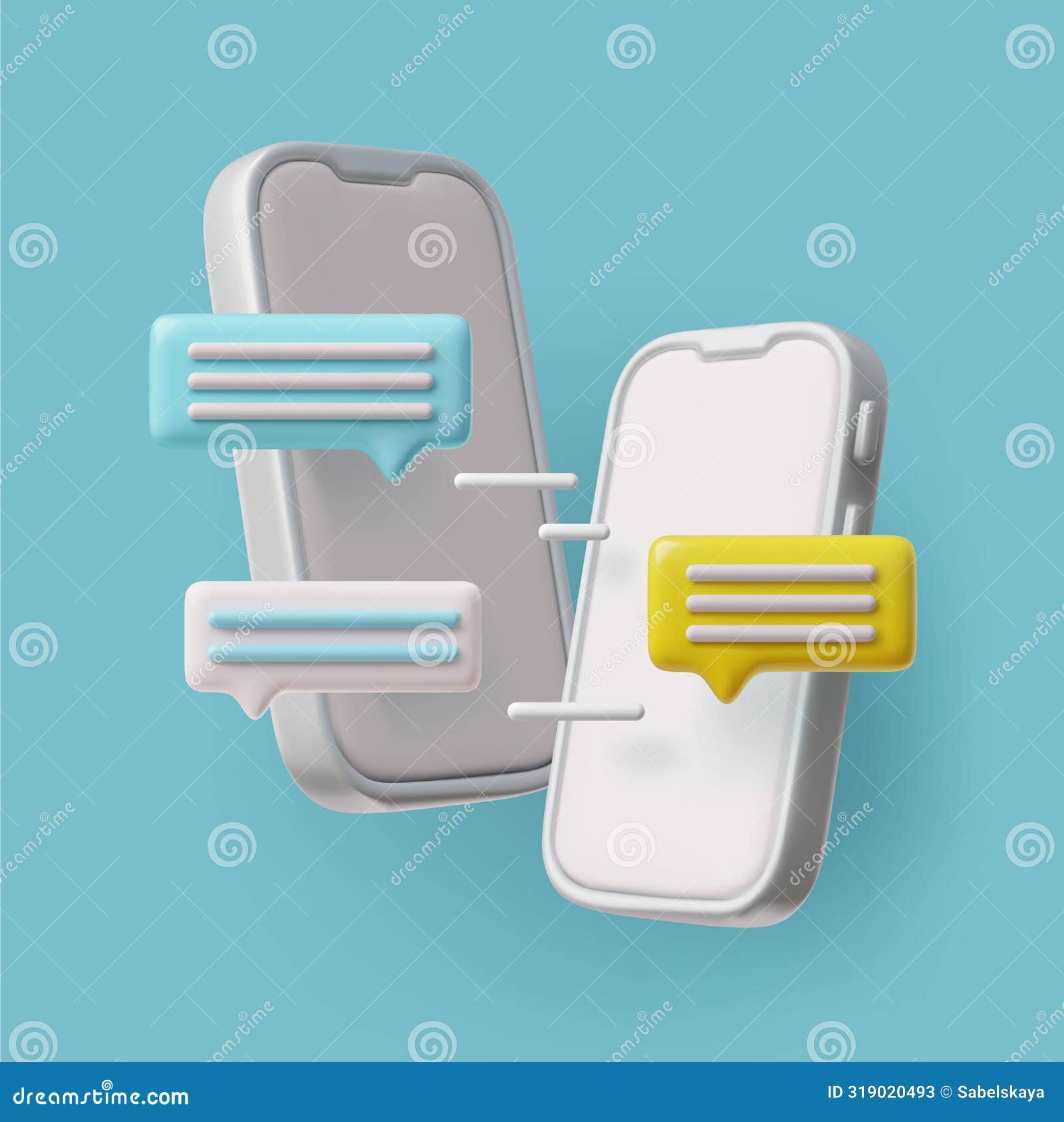 A Vector Illustration 3D Smartphone Icons with Chat Bubbles and SMS ...