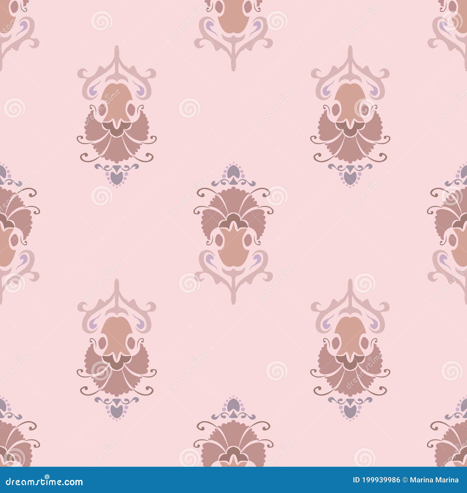Vector Illustration. Damask Seamless Pattern of Flowers. Pastel Brown ...