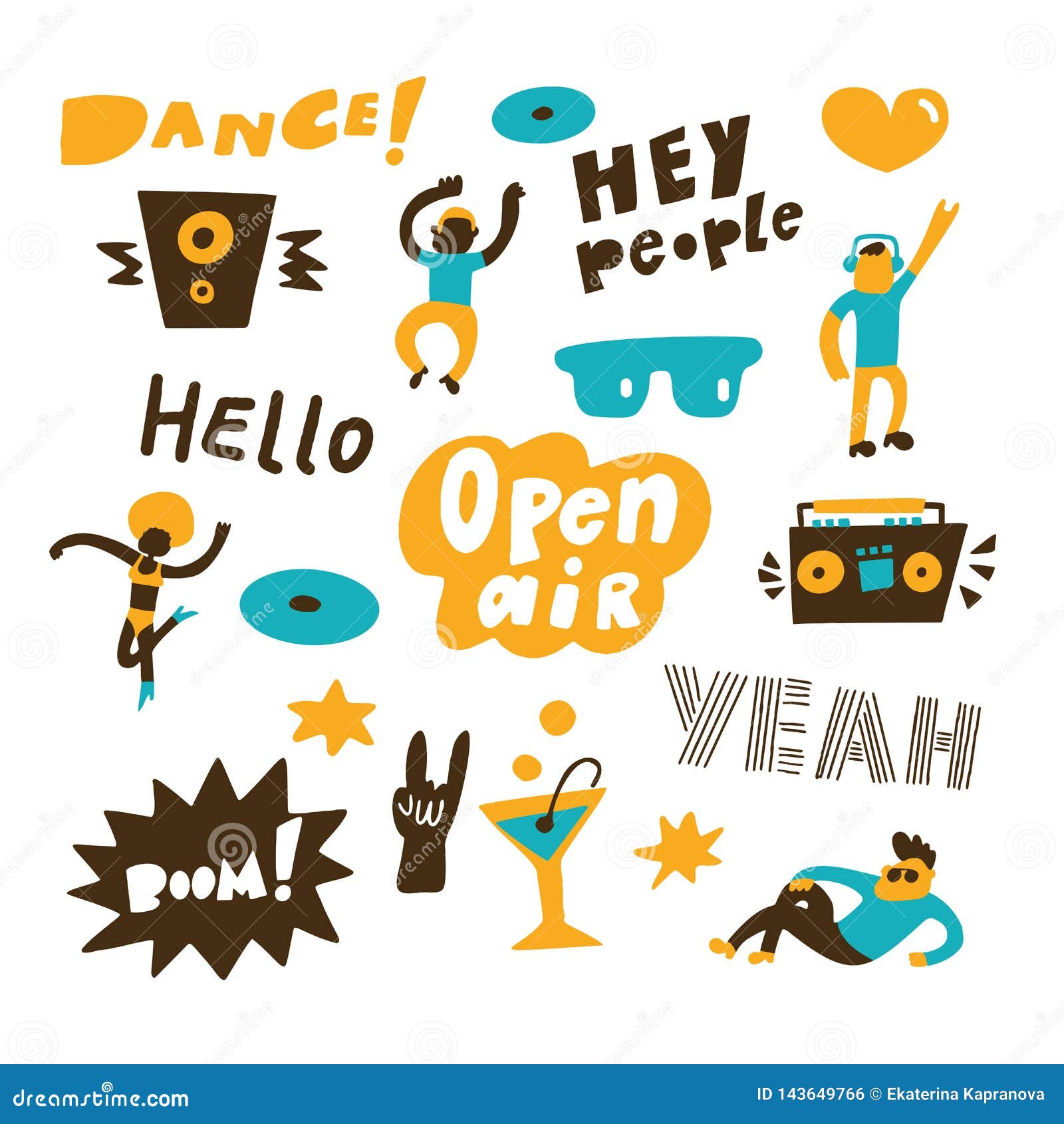 Vector Illustration of Dancing and Relaxing People. Open Air Party ...