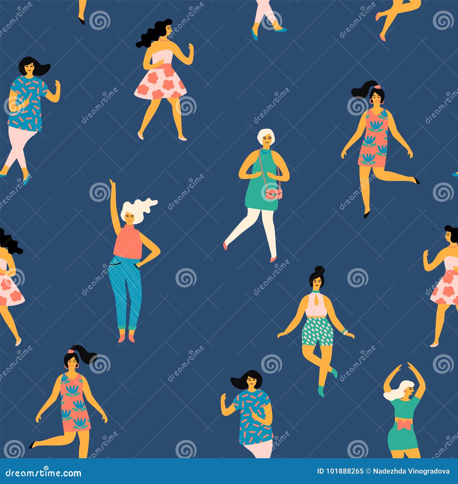 Vector Illustration of Dancing Women. Seamless Pattern. Stock Vector ...