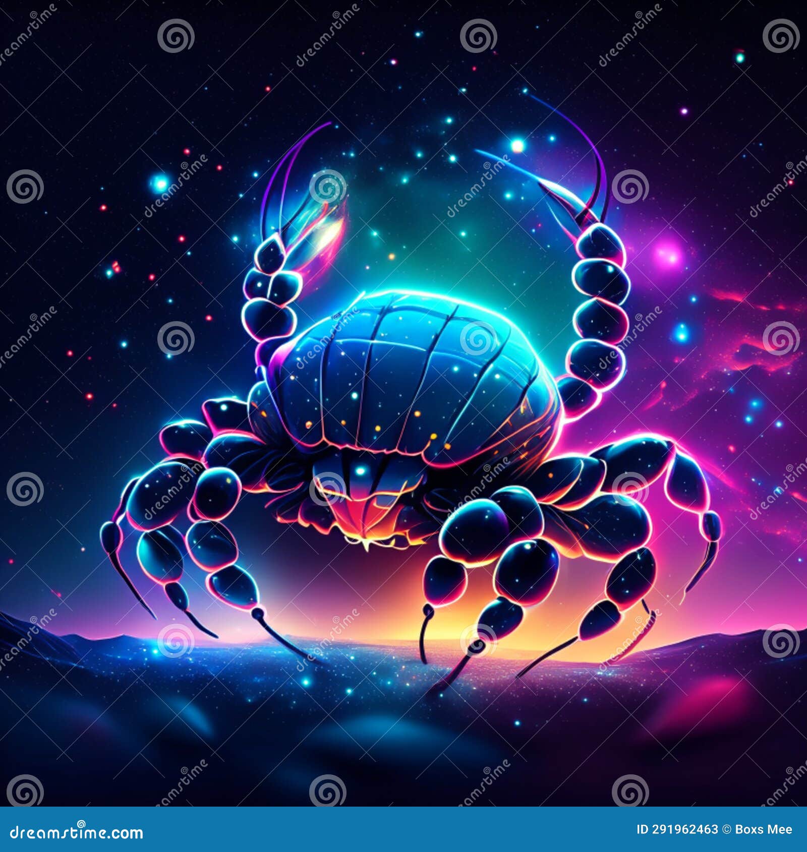 Vector Illustration of a Dark Blue Spider on a Background of the Night ...