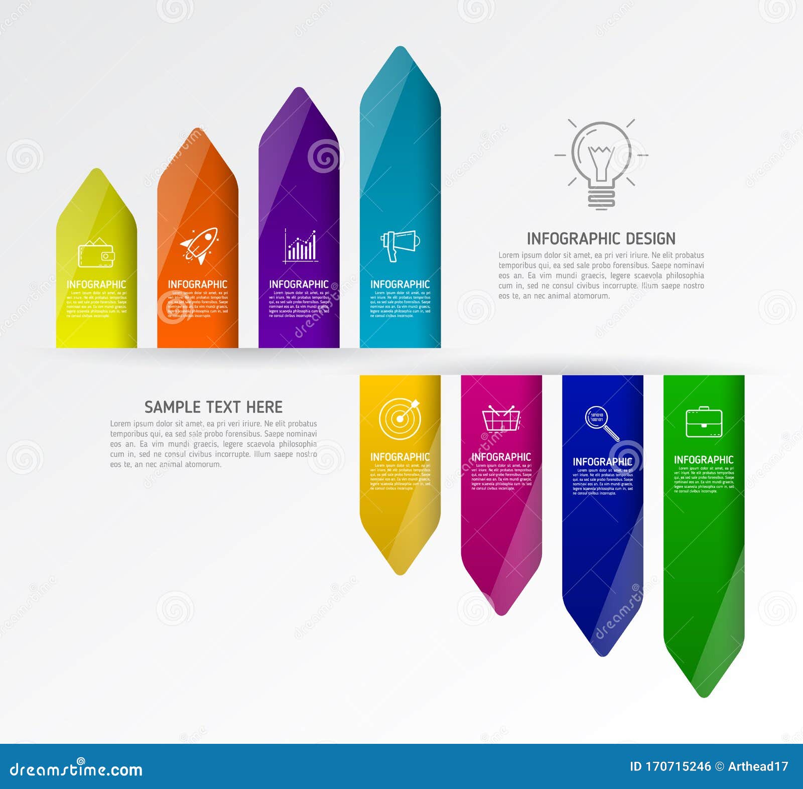 Vector Illustration with 8 Data Infographics Tab Paper Arrow Template ...