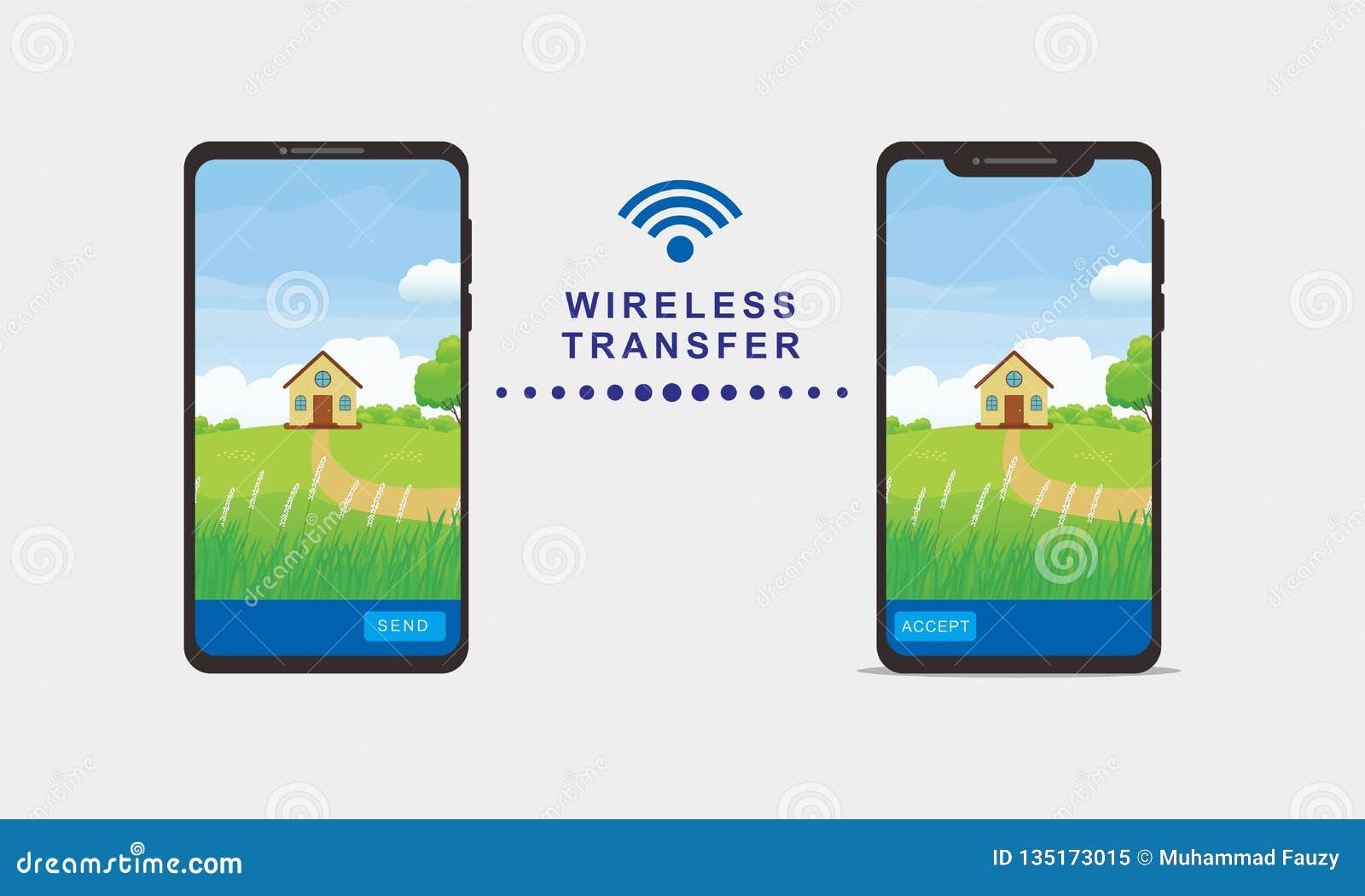 Vector Illustration of Data Transfer Using Wireless Connection on ...