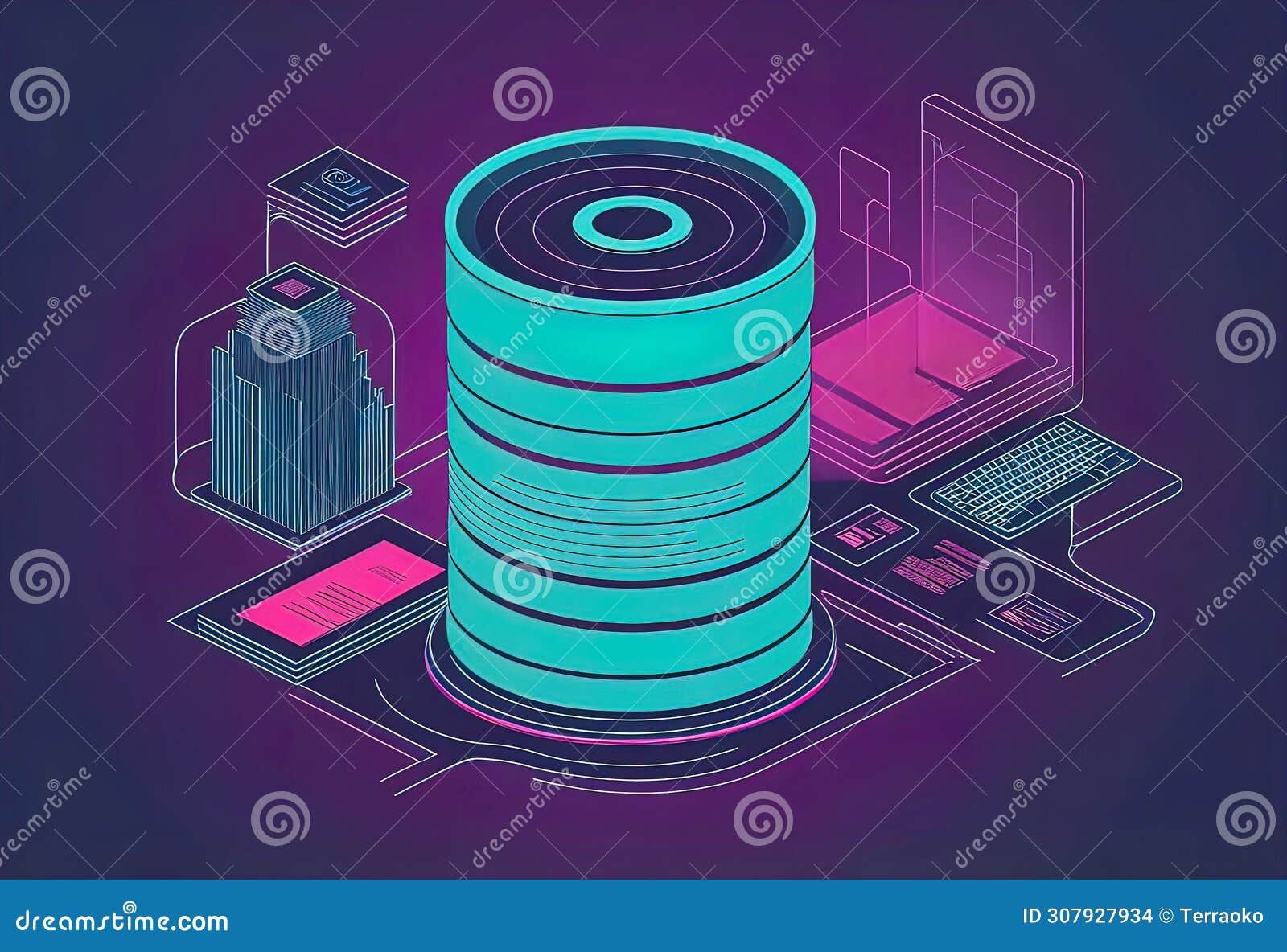 Vector Illustration, Database Schema Layout for a Bank, 3D Stylization ...