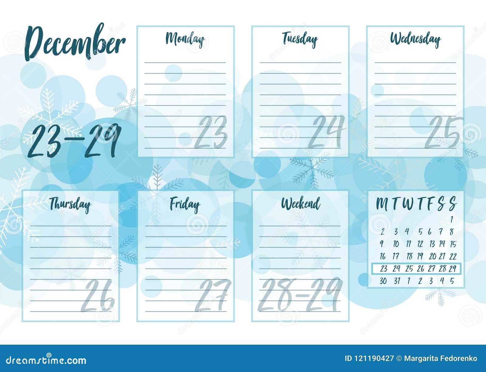 Vector Illustration of December 2019 Weekly Planner Stock Vector ...