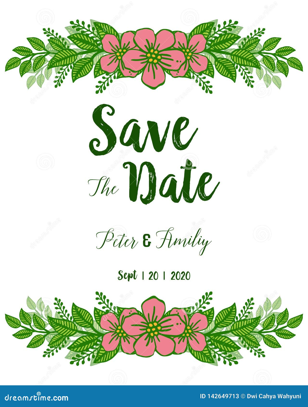 Vector Illustration Decor Pink Flower Frame for Invitation Card Wedding ...