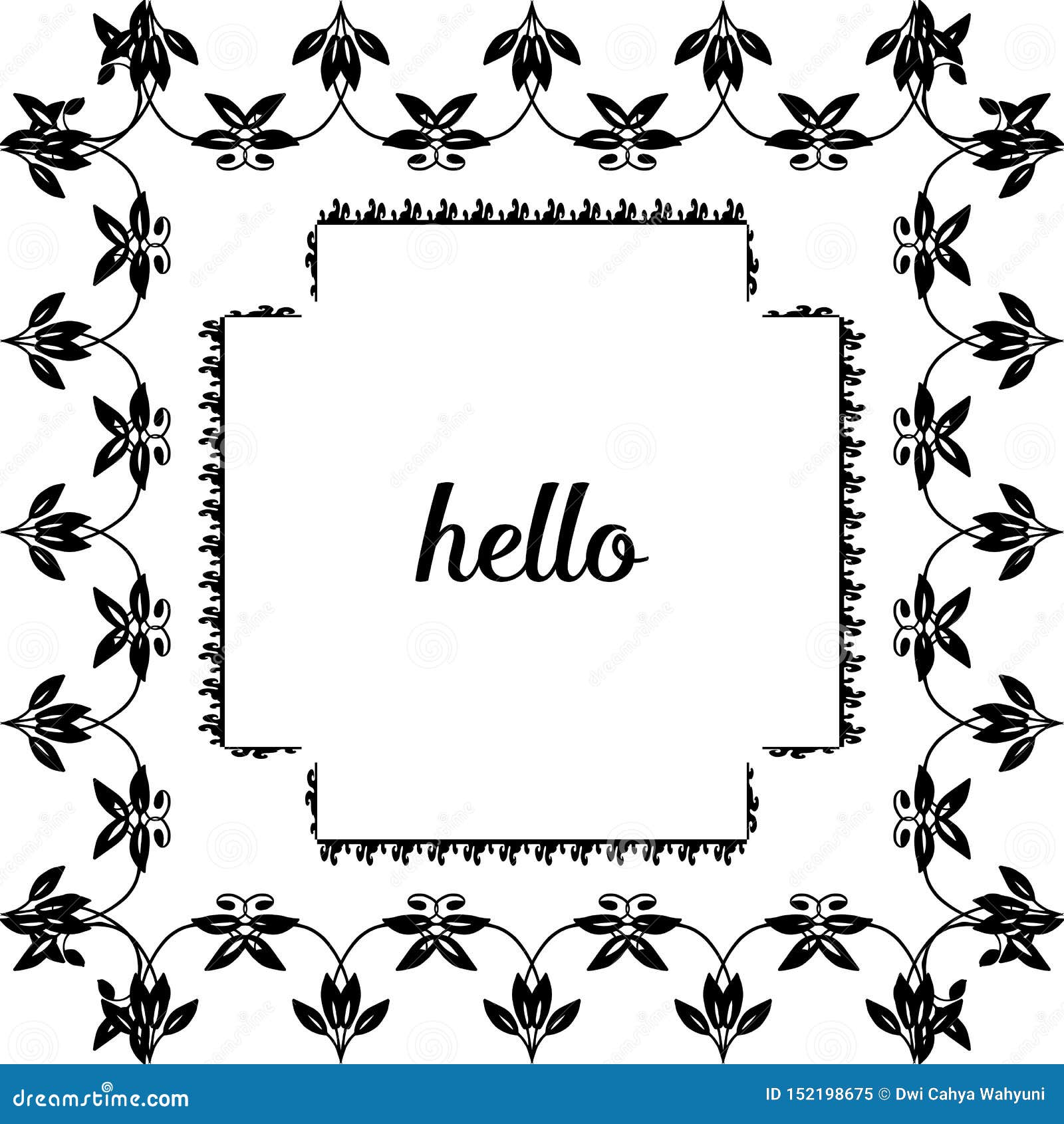 Vector Illustration Decoration Hello with Design Ornament Flower Frame ...