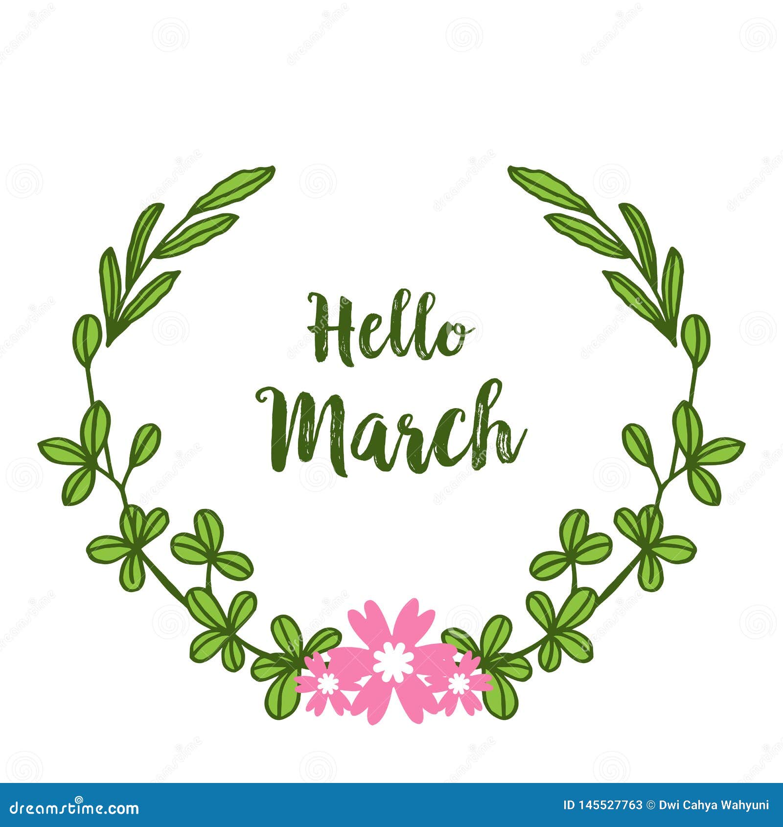 Vector Illustration Decoration Hello March with Drawing Flower Frame ...