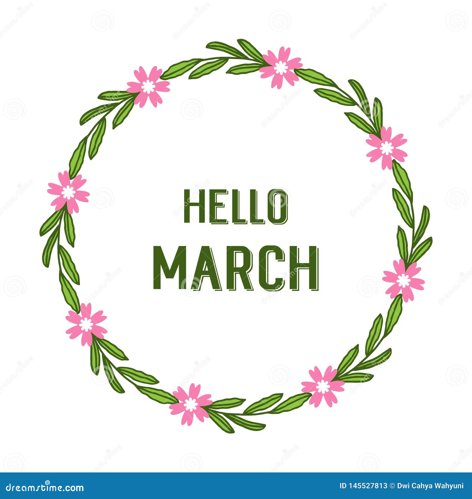 Vector Illustration Decoration Hello March with Drawing Flower Frame ...