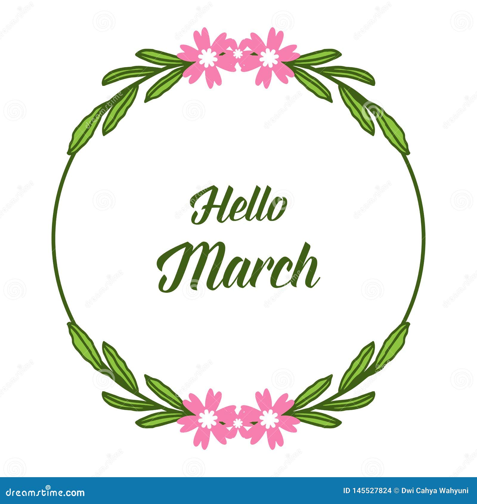 Vector Illustration Decoration Hello March with Drawing Flower Frame ...