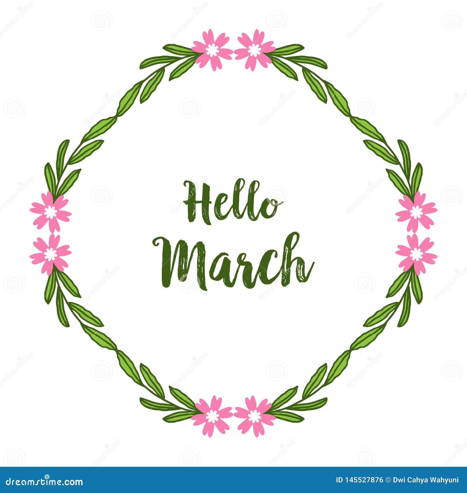 Vector Illustration Decoration Hello March with Drawing Flower Frame ...