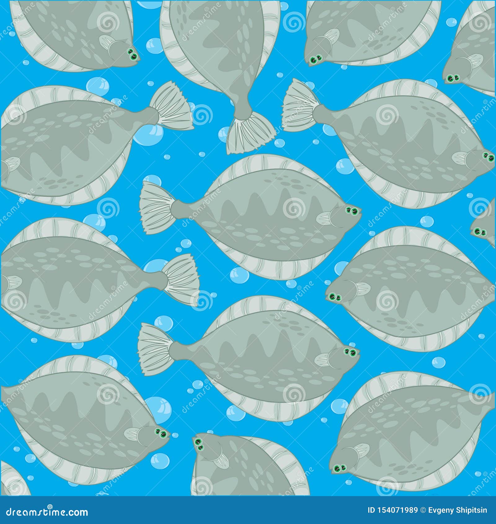 Fish Plaice Decorative Pattern on Turn Blue Background Stock Vector ...