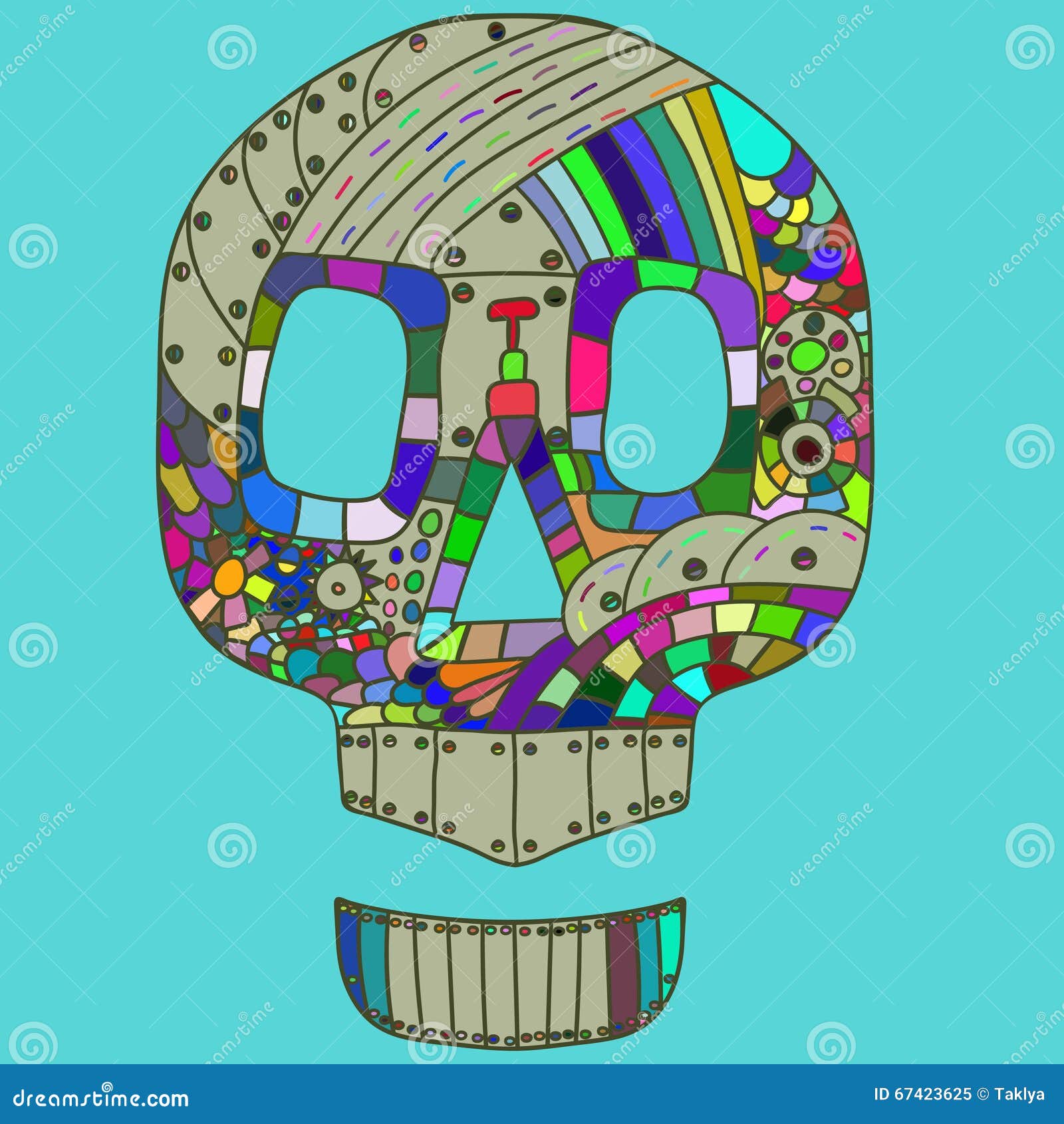 Vector Illustration : Decorative Skull Head in Doodle Style Stock ...