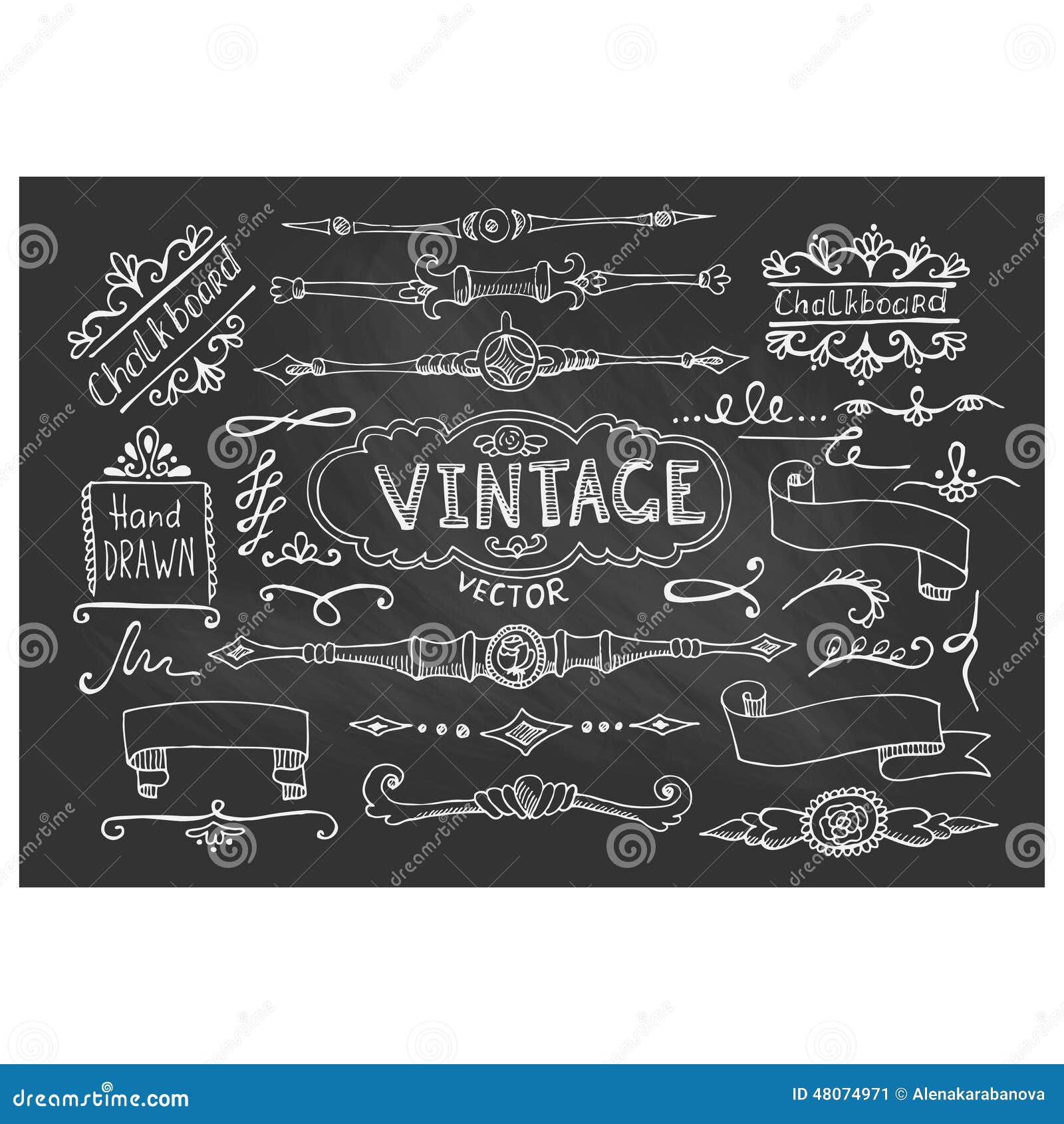 Vector Illustration of Decorative Vintage Chalkboard Elements Stock ...
