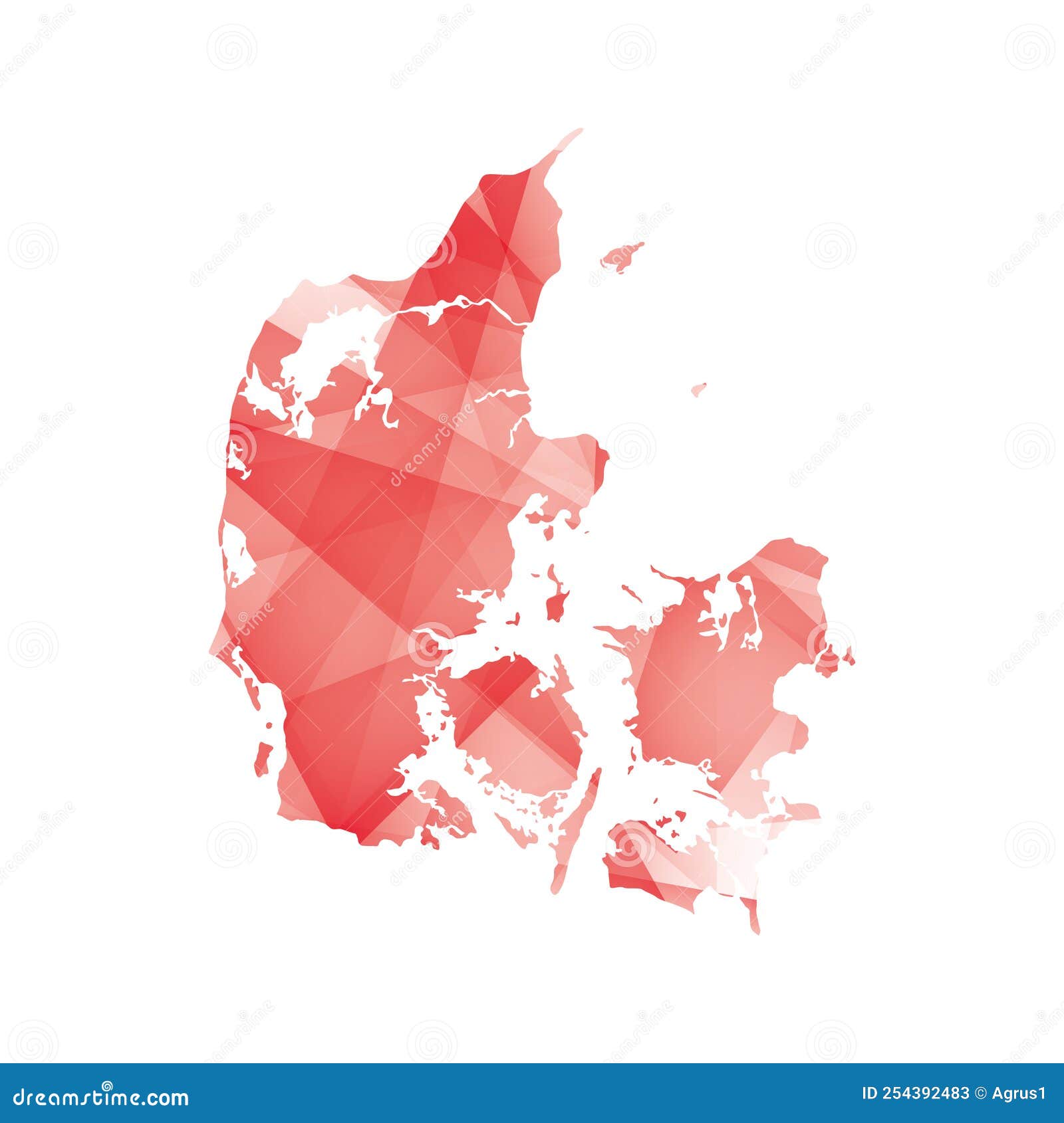 Vector Illustration of Denmark Map with Red Colored Geometric Shapes ...