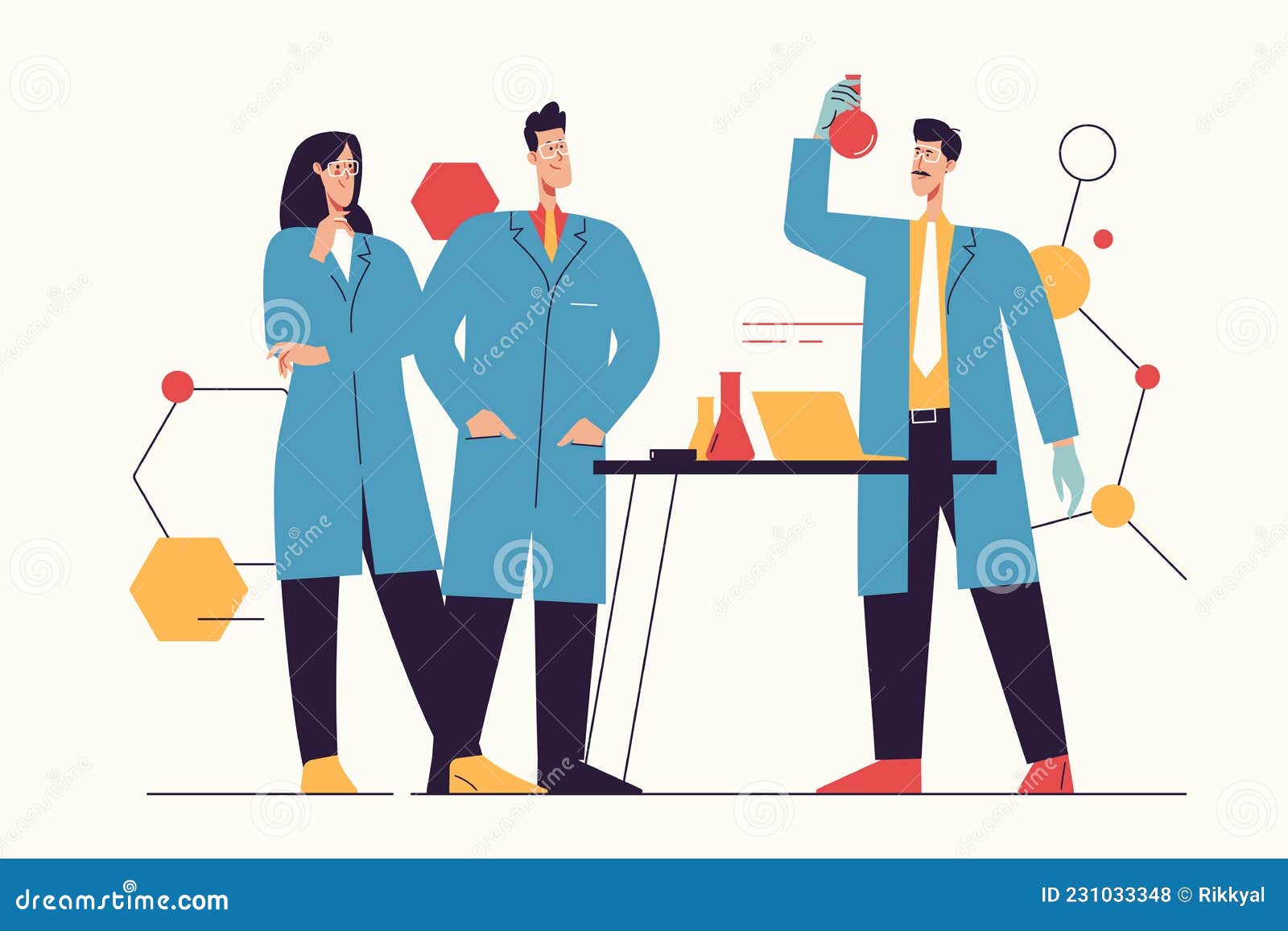 Vector Illustration Depicting a Group of Scientists Working, Making ...