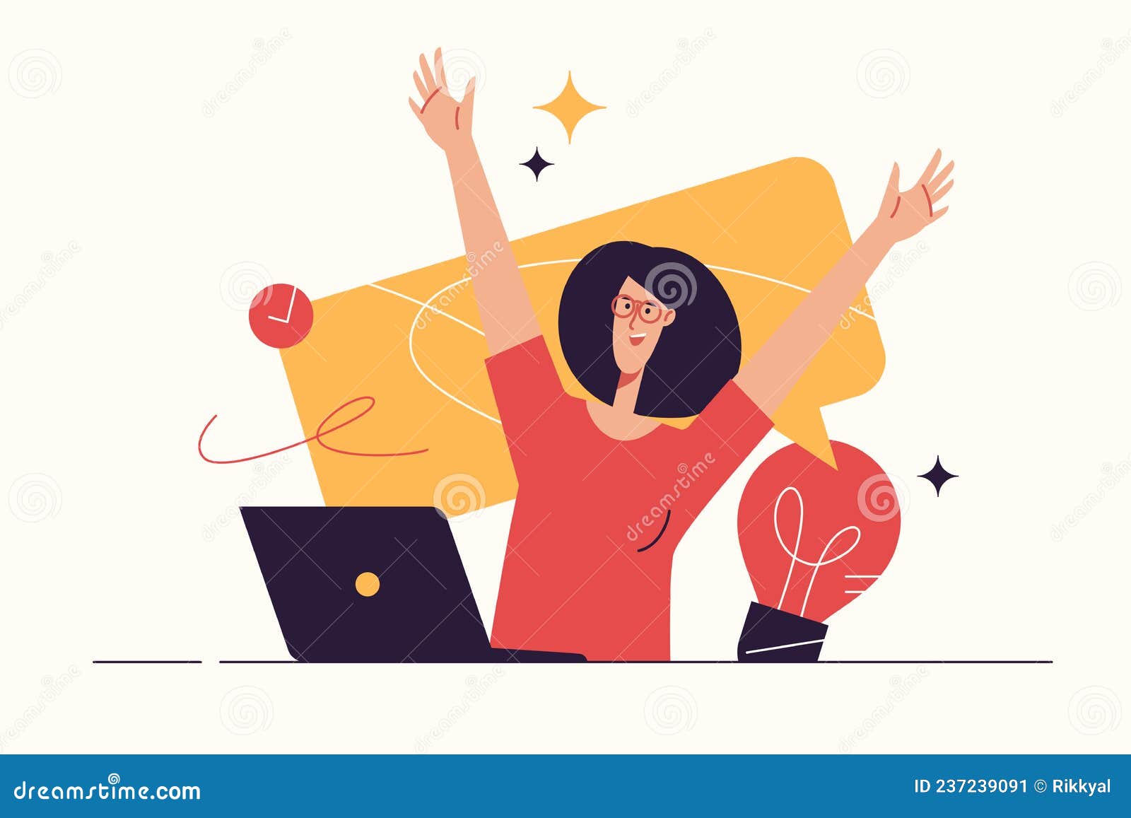 Vector Illustration Depicting a Happy Young Woman Finding an Effective ...