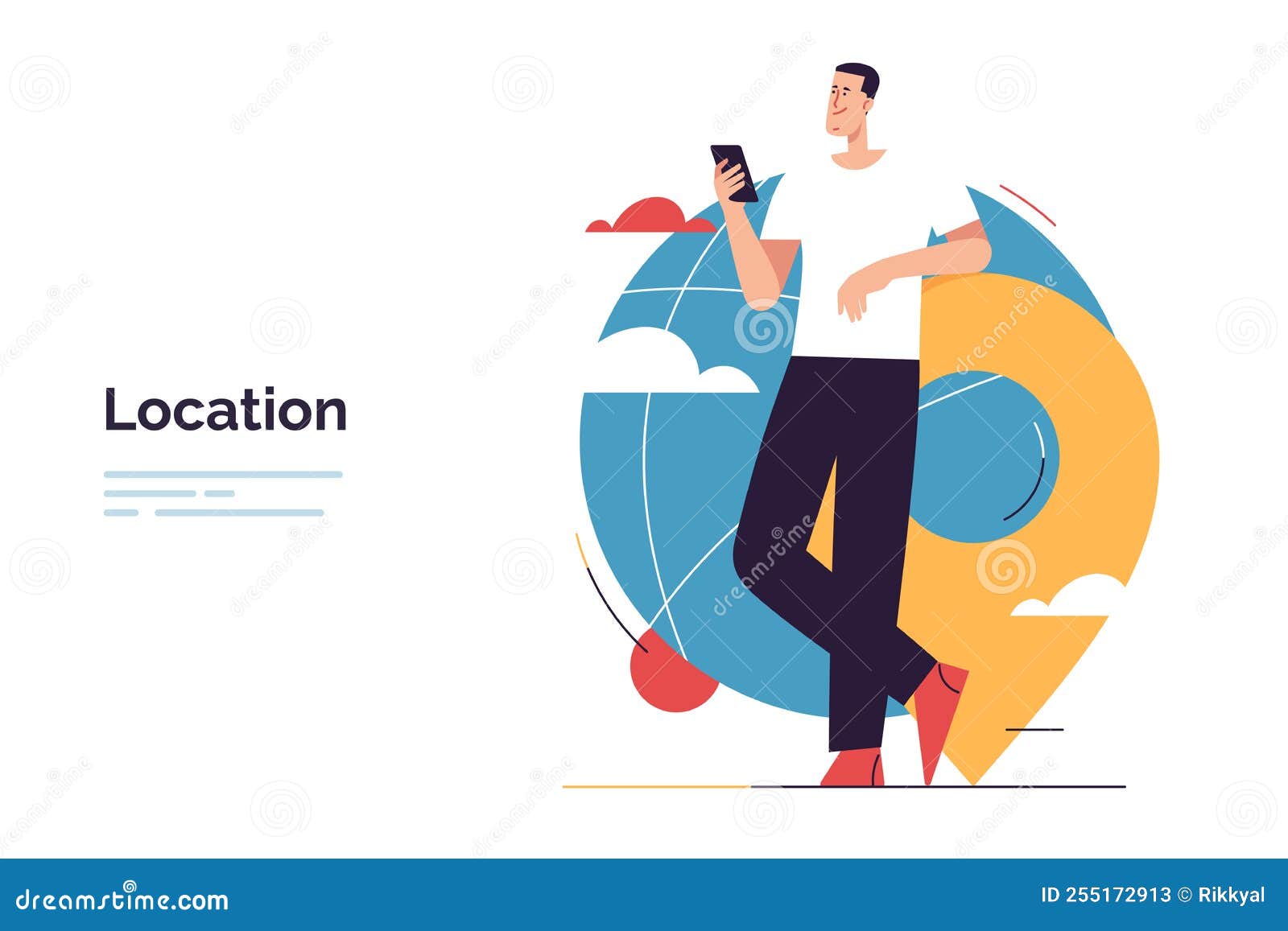 Vector Illustration Depicting a Man Leaning on a Location Sign Stock ...