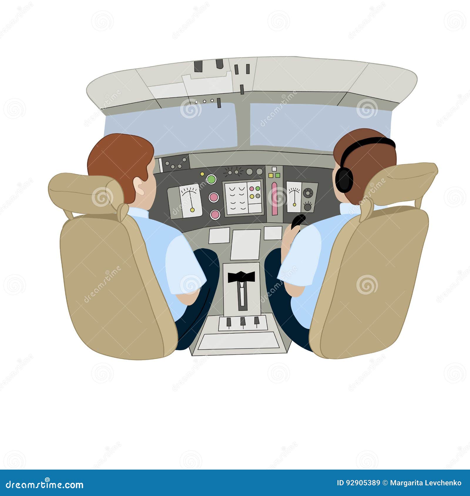 Pilots In Airplane Cockpit, Jet With Control Panel Cartoon Vector ...