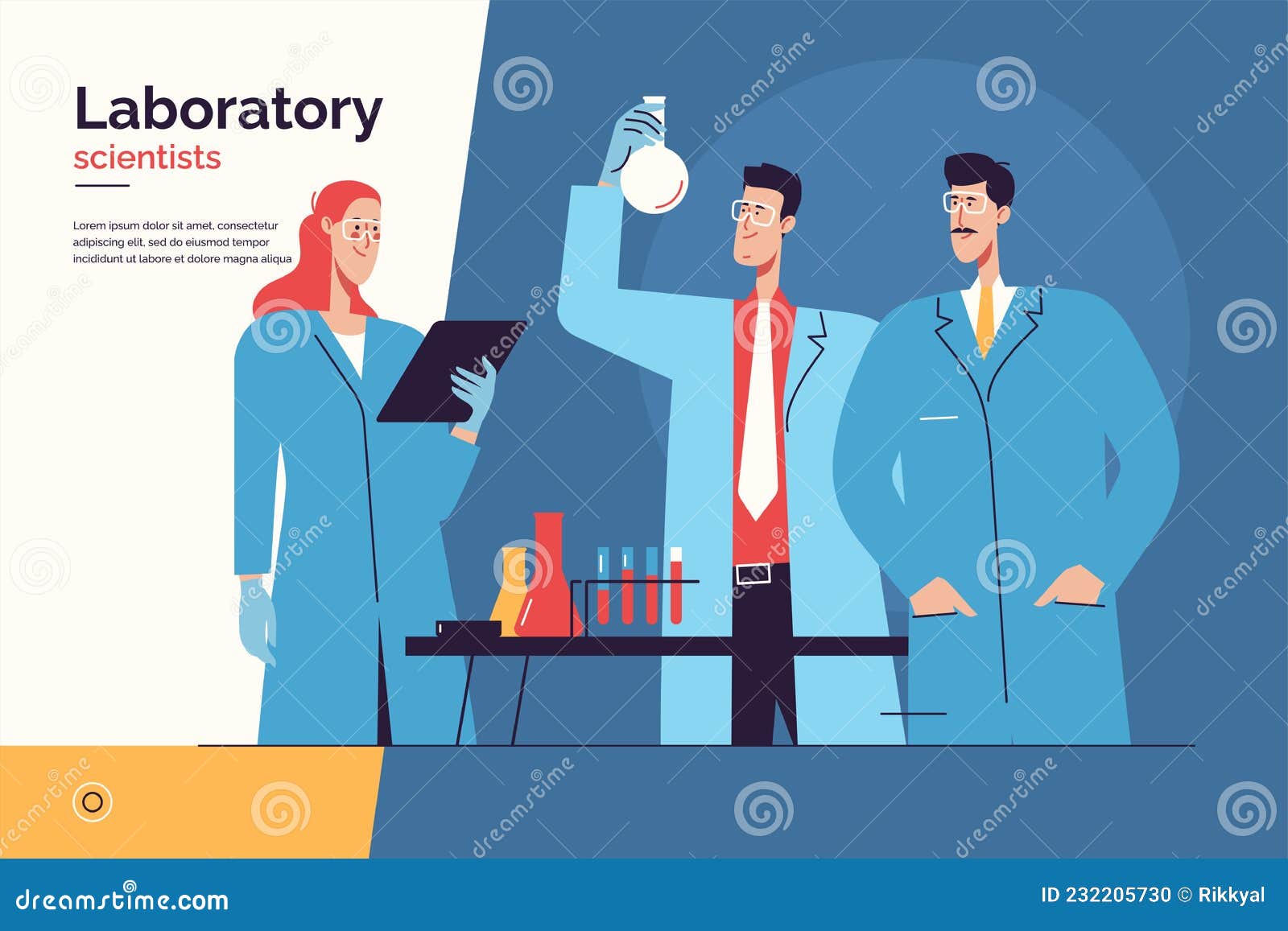 Vector Illustration Depicting a Team of Scientists at Work in the ...