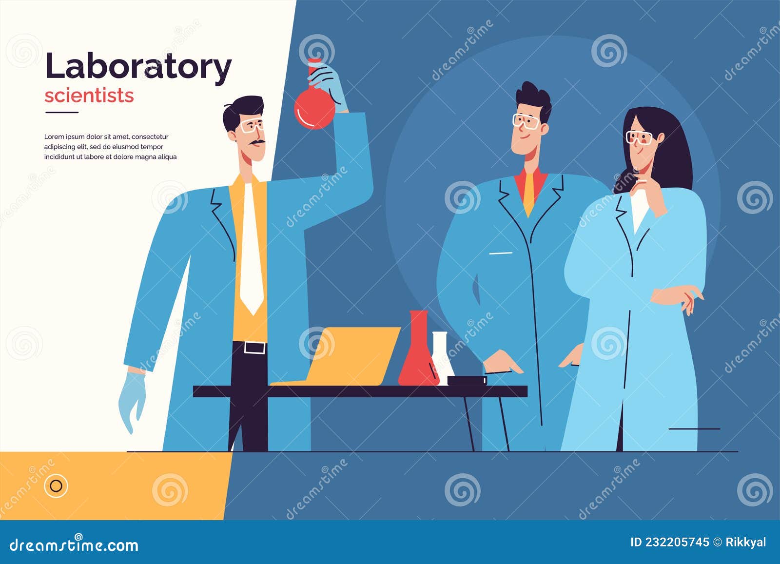 Vector Illustration Depicting a Team of Scientists at Work in the ...