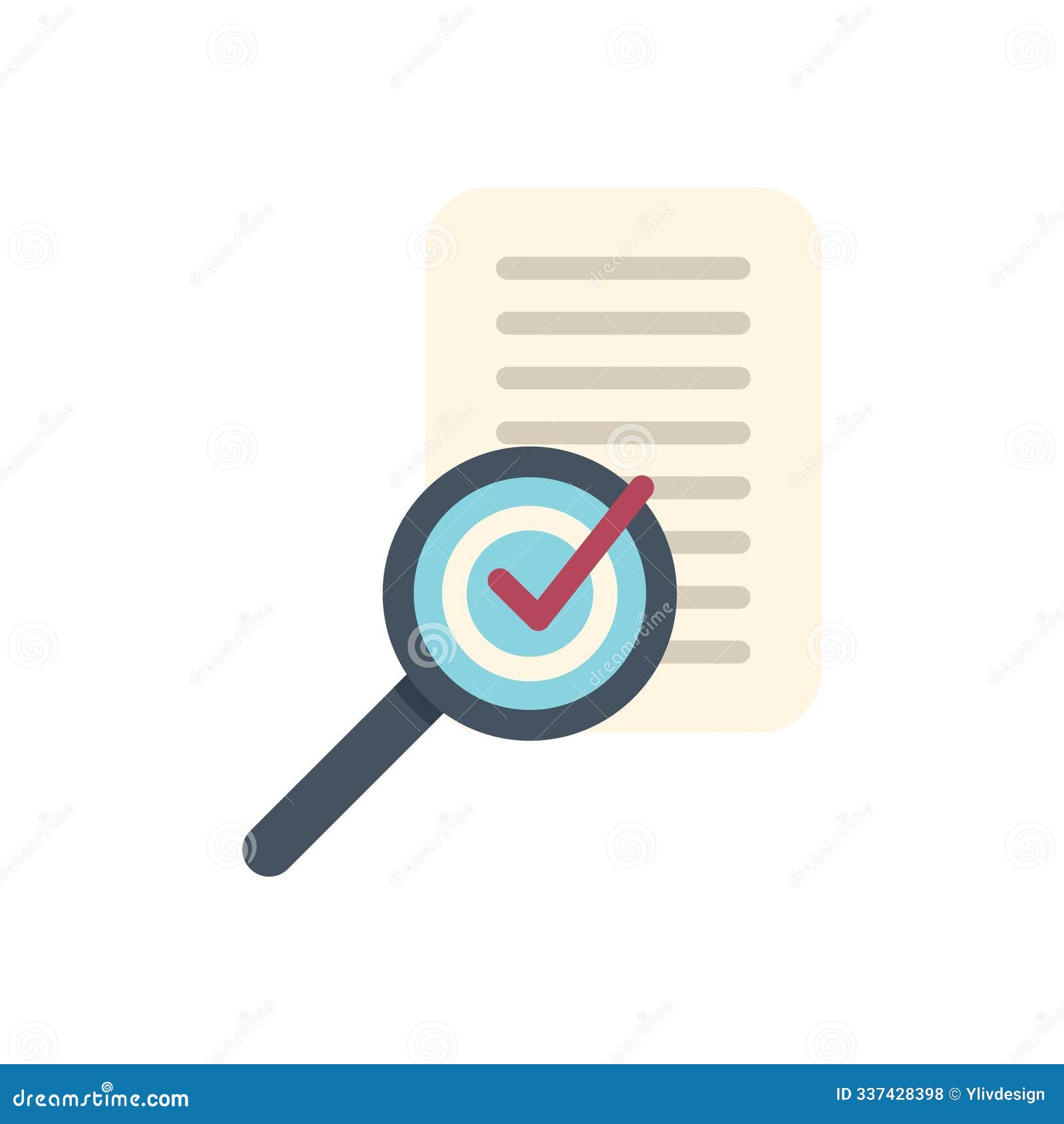 Magnifying Glass Examining Document with Check Mark Symbol for ...
