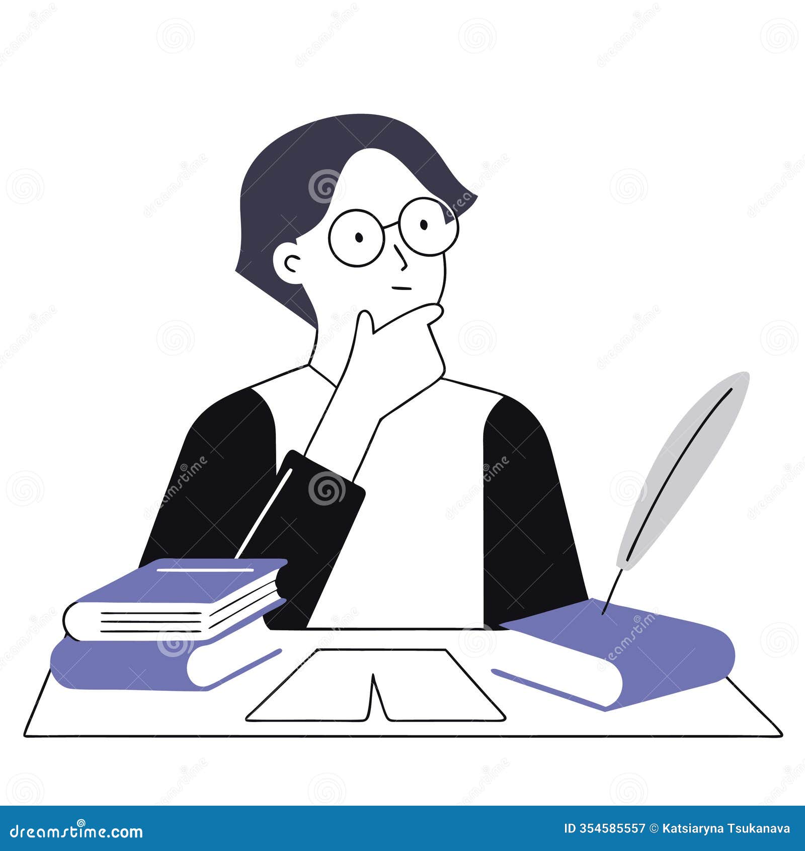 This Vector Illustration Depicts a Scholarly Character Surrounded by ...