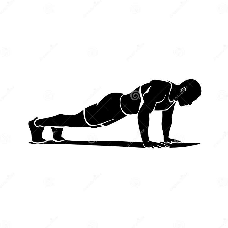 Silhouette of Man Performing Push-up Exercise Fitness Vector ...