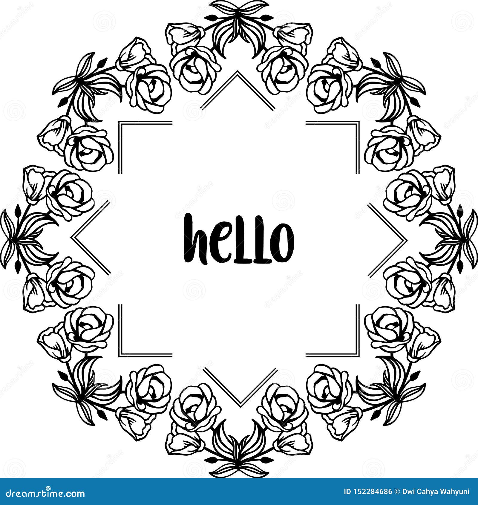 Vector Illustration Design Card Hello with Writing Elegant Flower Frame ...