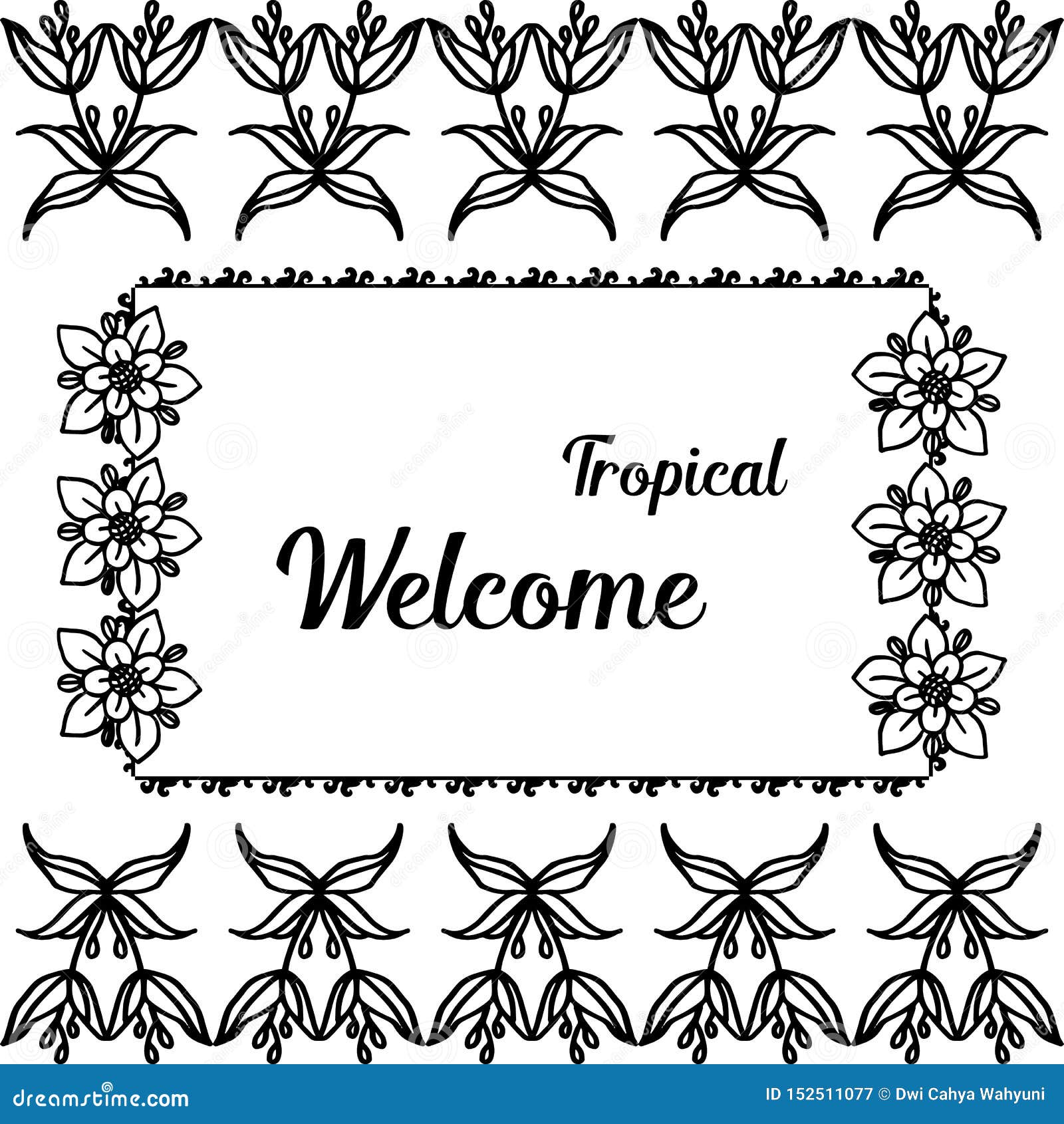 Vector Illustration Design Card of Welcome Tropical with Various ...