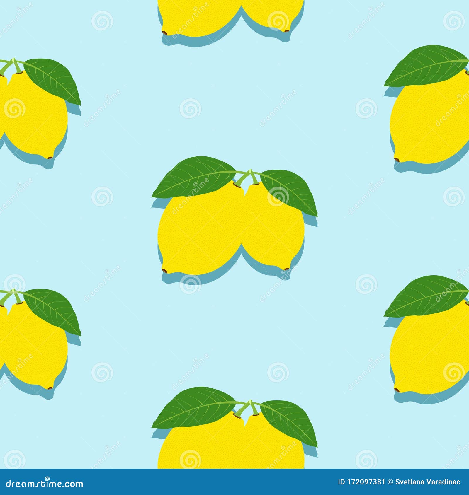 Seamless Blue Background with Whole Lemons with Shadow. Stock Vector ...