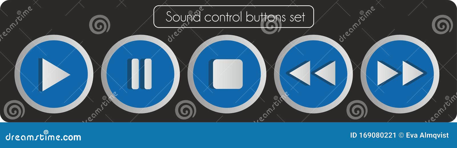 Vector Illustration. Design Template of Blue Buttons Sound Controls ...